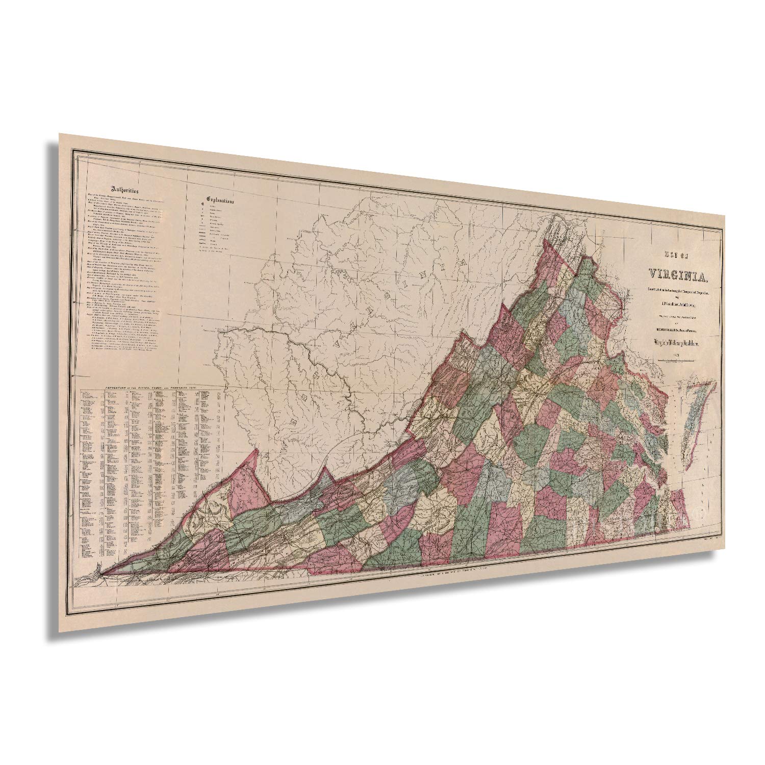 Historix Vintage 1871 State Map Of Virginia 12x24 Inch Vintage ...