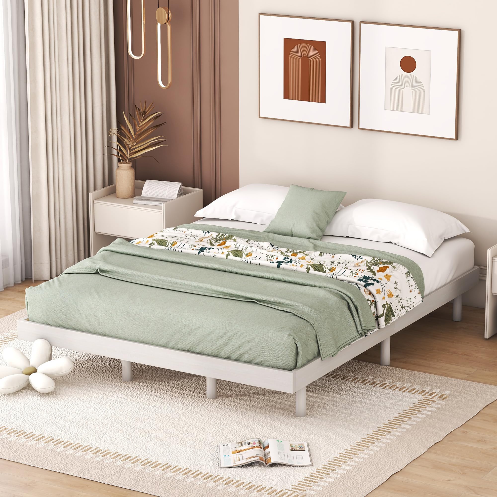 Amazon.com: Dolonm Queen Size Floating Bed Frame, Modern Low Profile ...