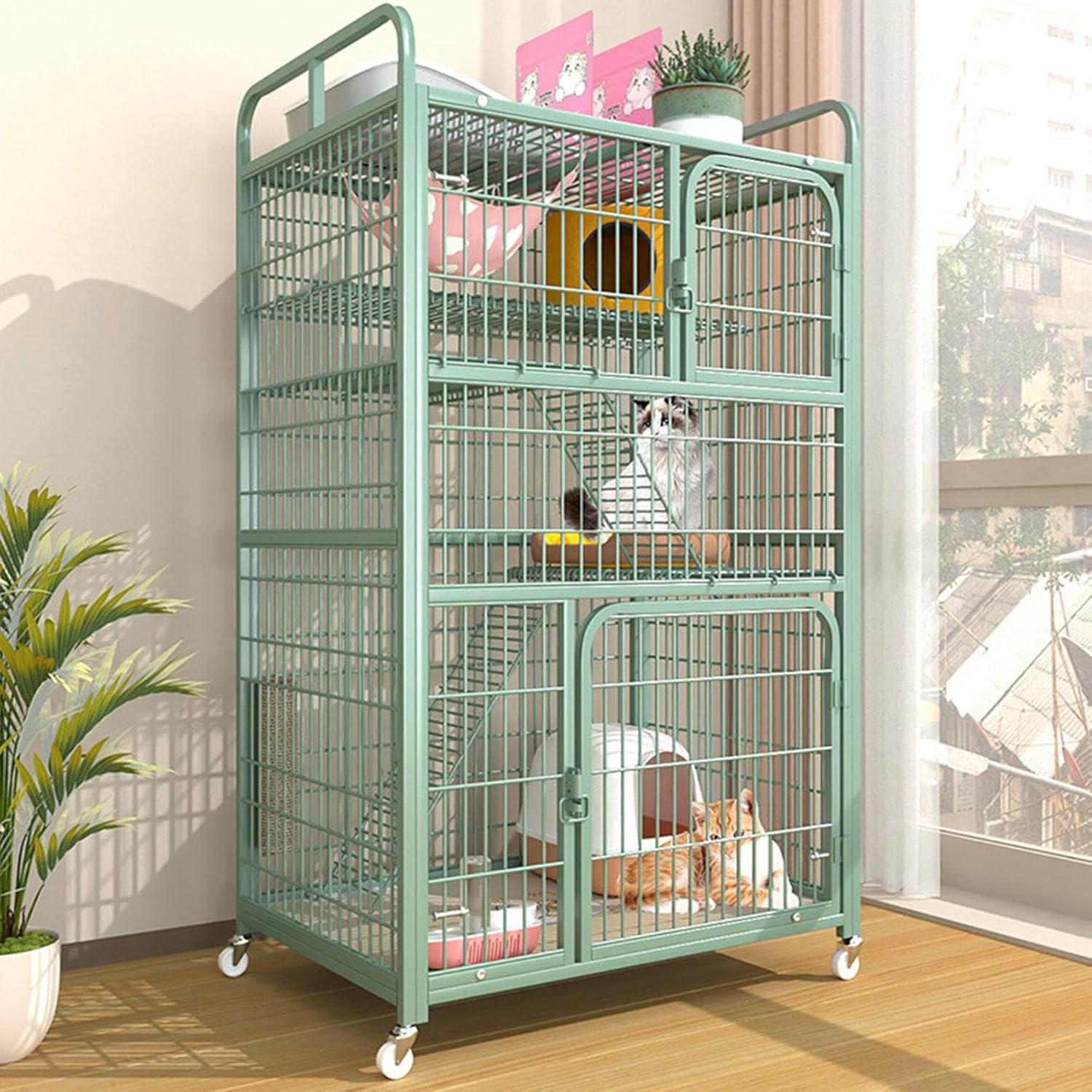 Amazon.com: 4-Tier Wire Cat Cage Crate Indoor Cat Kennel Pet Playpen ...