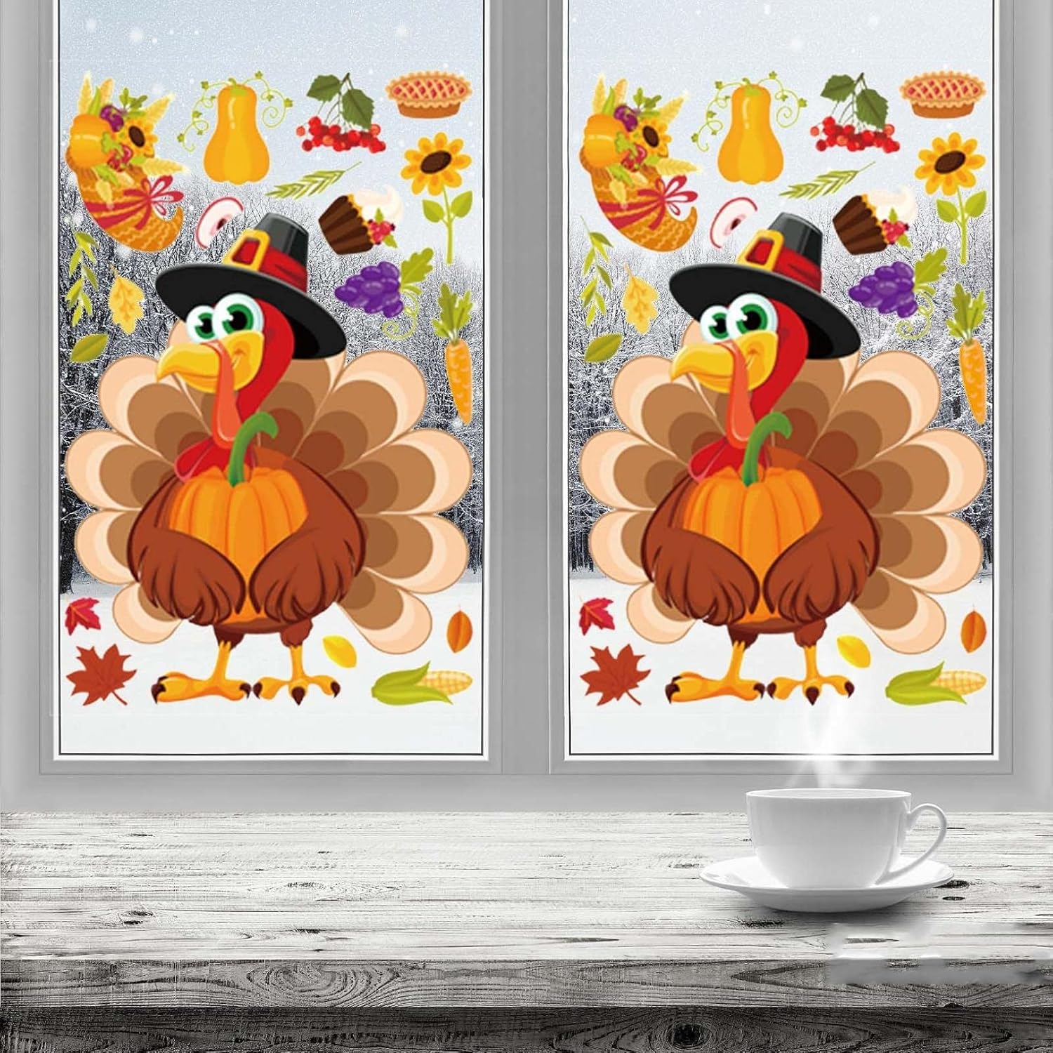 Amazon.com: Thanksgiving Stickers Window Clings Decorations - Creative ...