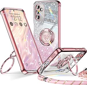 XYZ for Samsung Galaxy S25 Case with Stand, Soft Cute Luxury Love Heart with Lanyard for Women ...