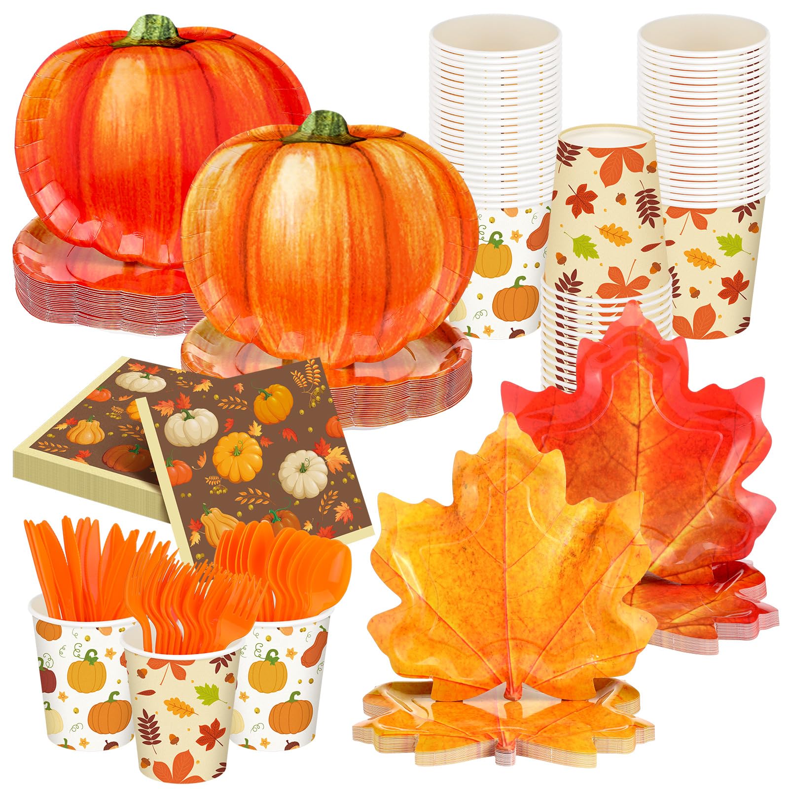 Amazon.com: Suttmin 350 Pieces Thanksgiving Disposable Dinnerware Set ...