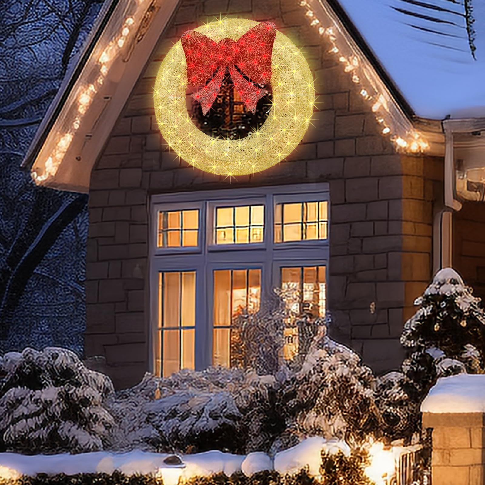 48Inch 4FT Large Christmas Wreath - Pre-lit Plug-in Outdoor Christmas ...