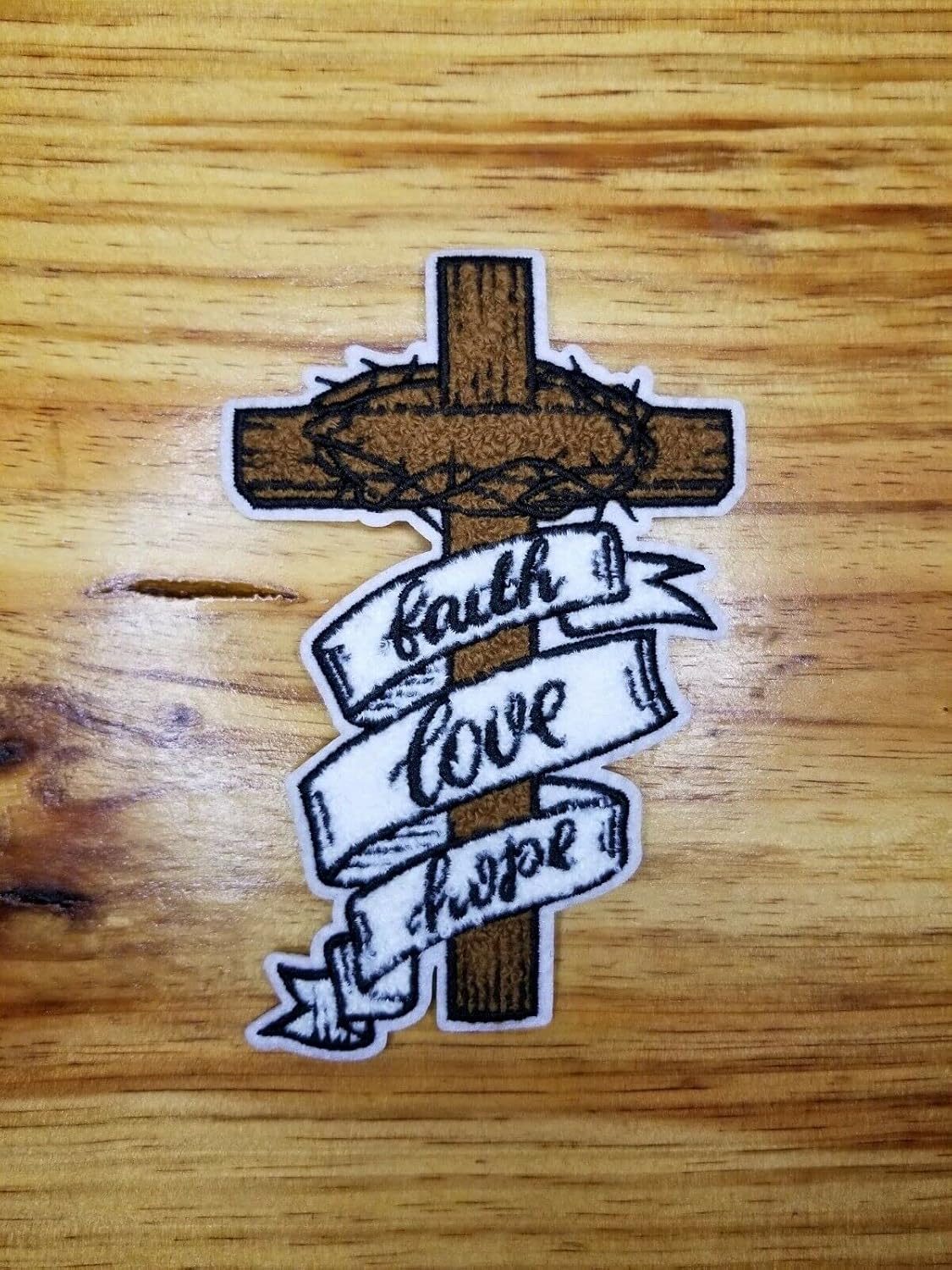 Amazon.com: 5x3 Chenille Cross with Faith Love and Hope Iron-On Patch ...