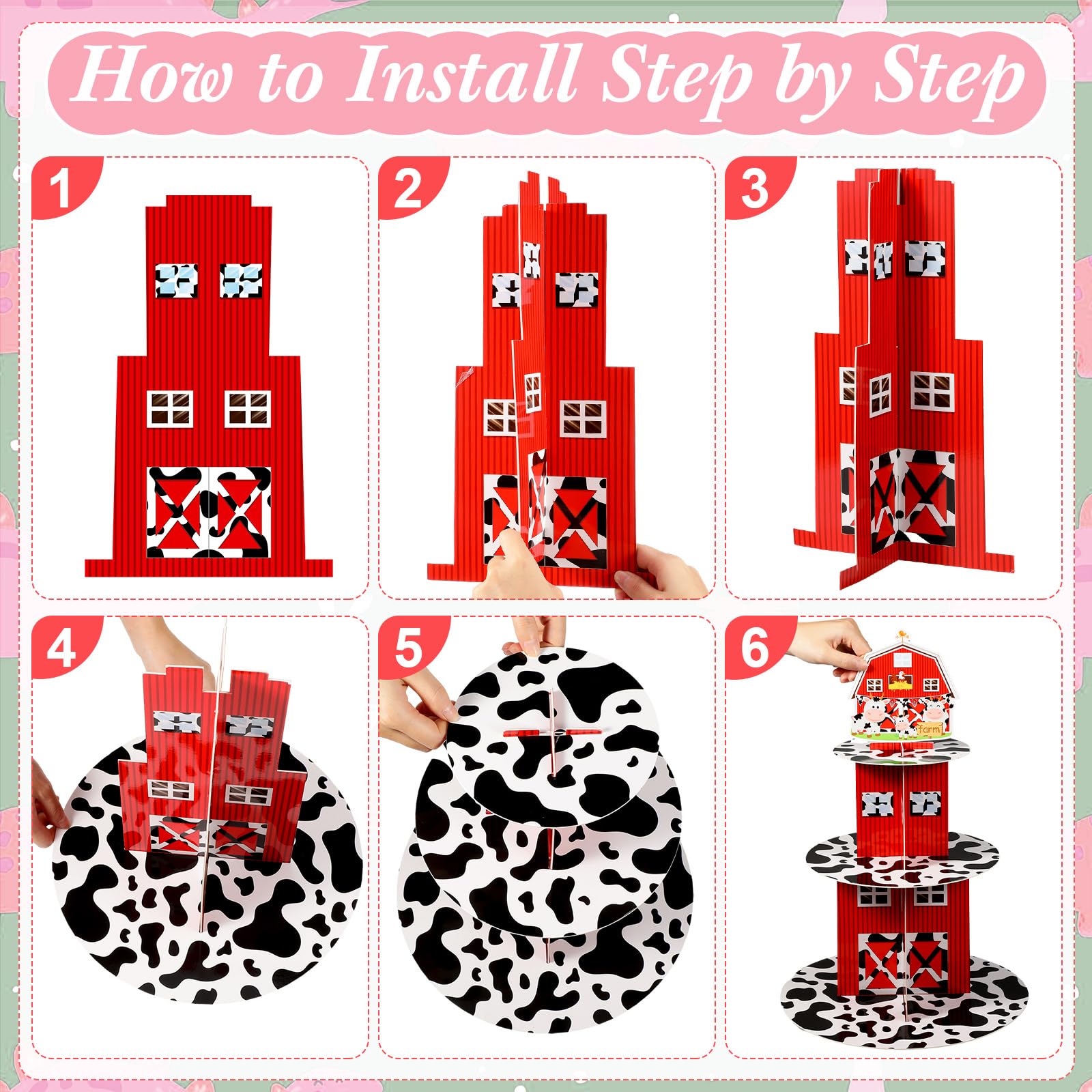 Snapklik.com : Farm Cupcake Stand 3 Tier Cow Print Cupcake Stand Farm ...