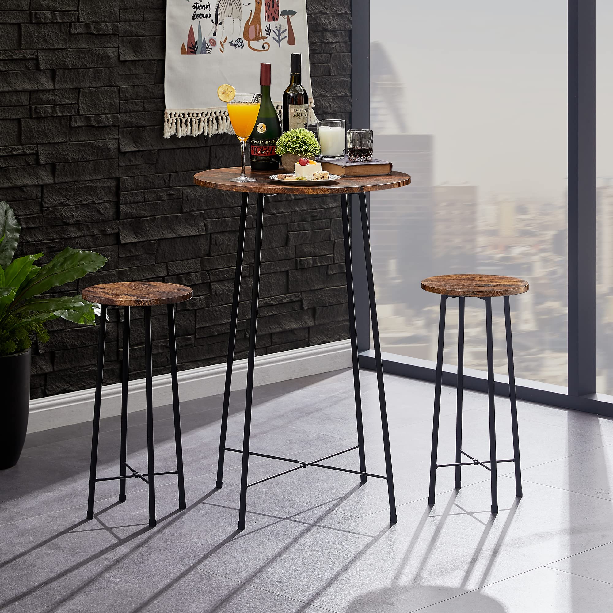 VECELO 23.6" Round Bar Table, Modern Bistro Pub Dining Room Furniture ...