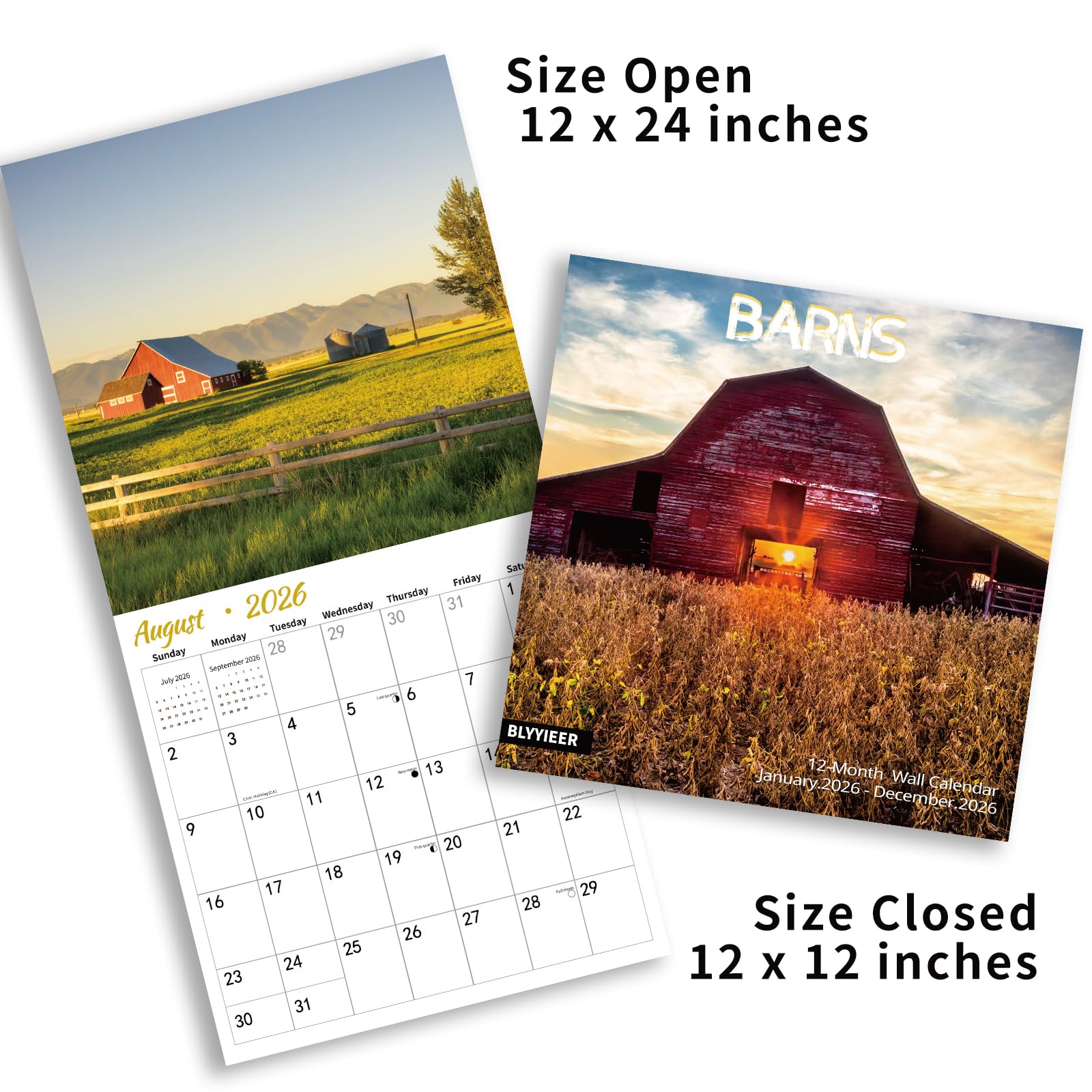 Snapklik.com : 2026 Wall Calendar Barns 12 Monthly Hangable Barns ...