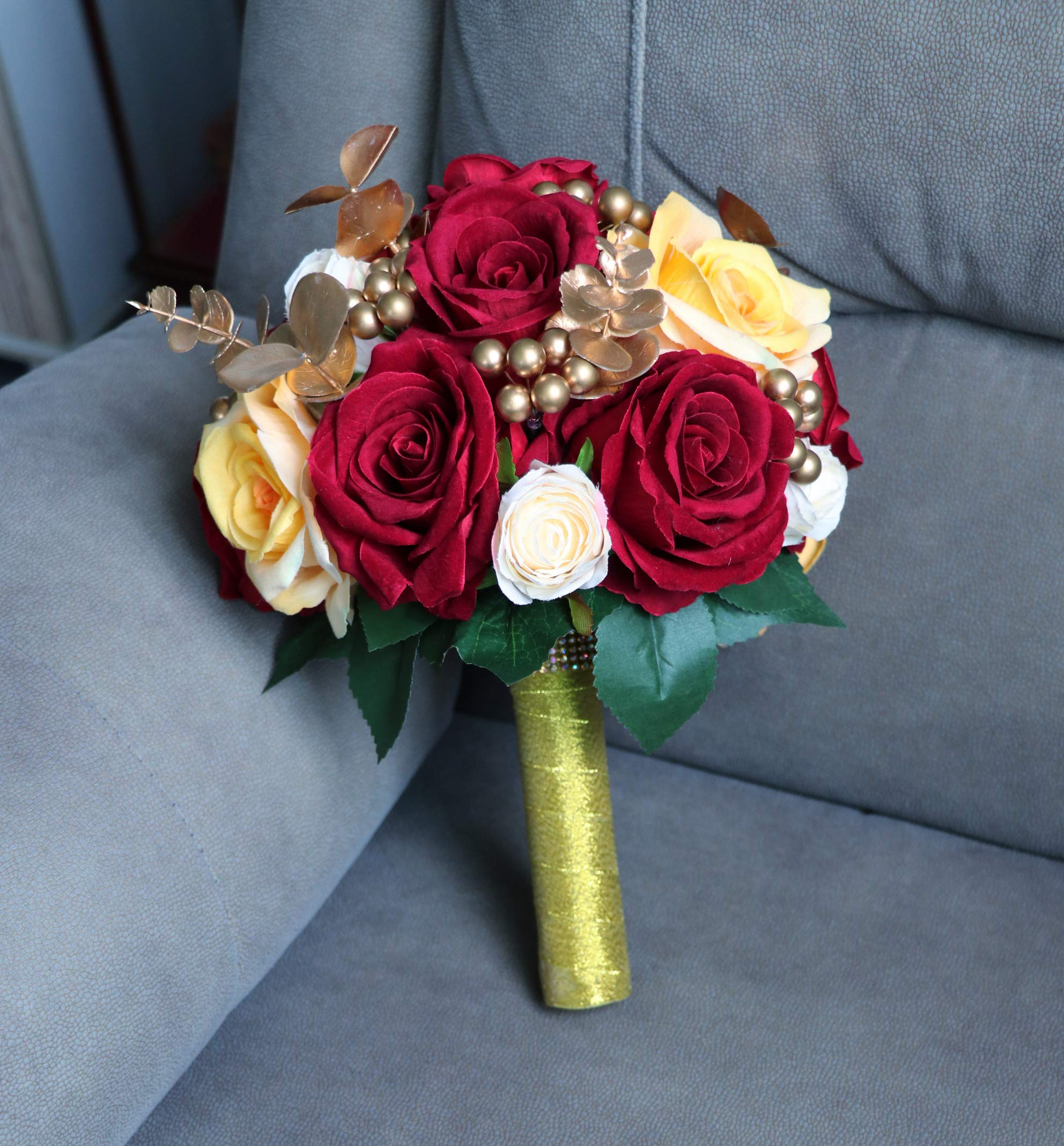 Gold And Burgundy Wedding Bouquet
