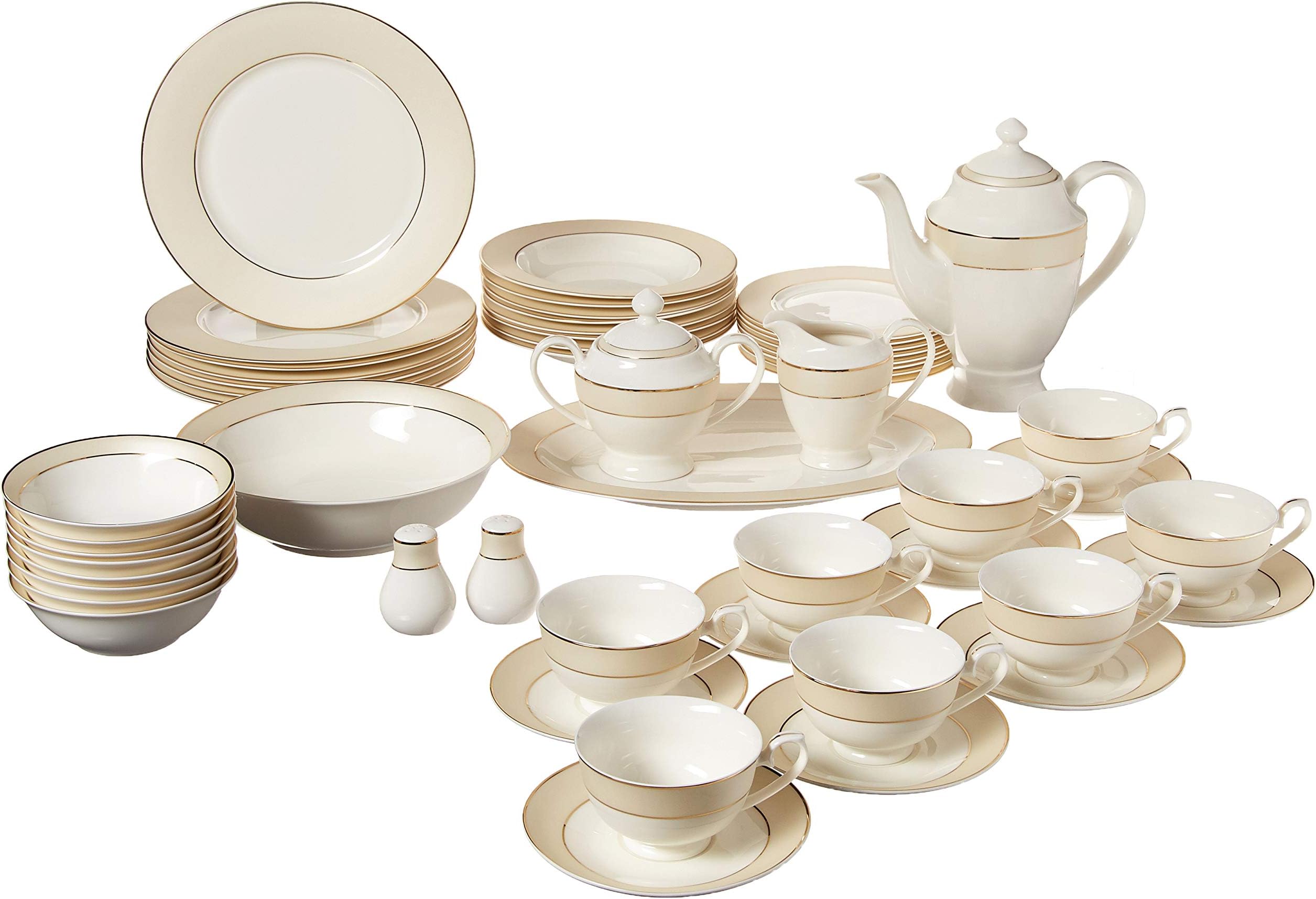 Amazon.com | Lorren Home Trends La Luna Collection Bone China 57-Piece ...