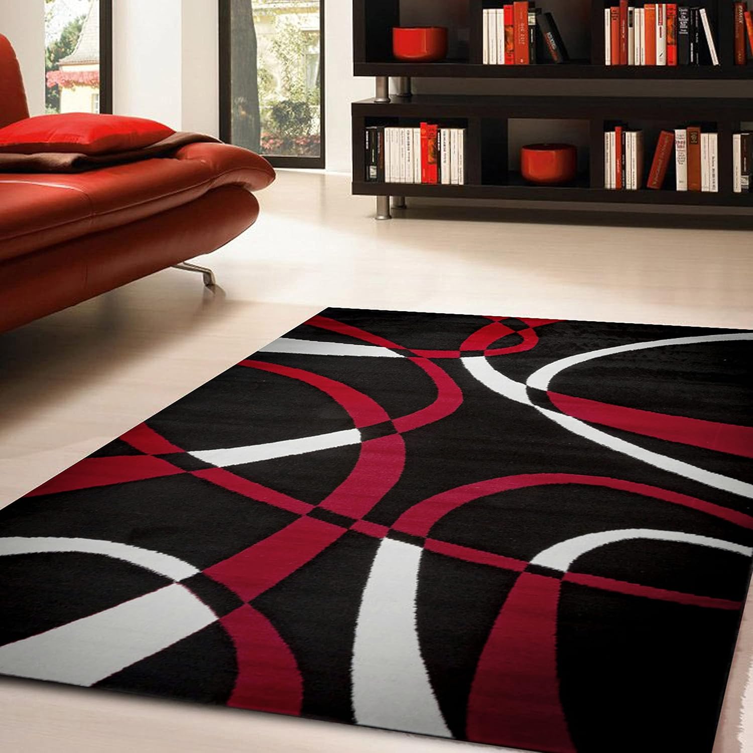 Amazon.com: Msrugs Area Rugs, 8x10 Frize Collection Modern Black Red ...