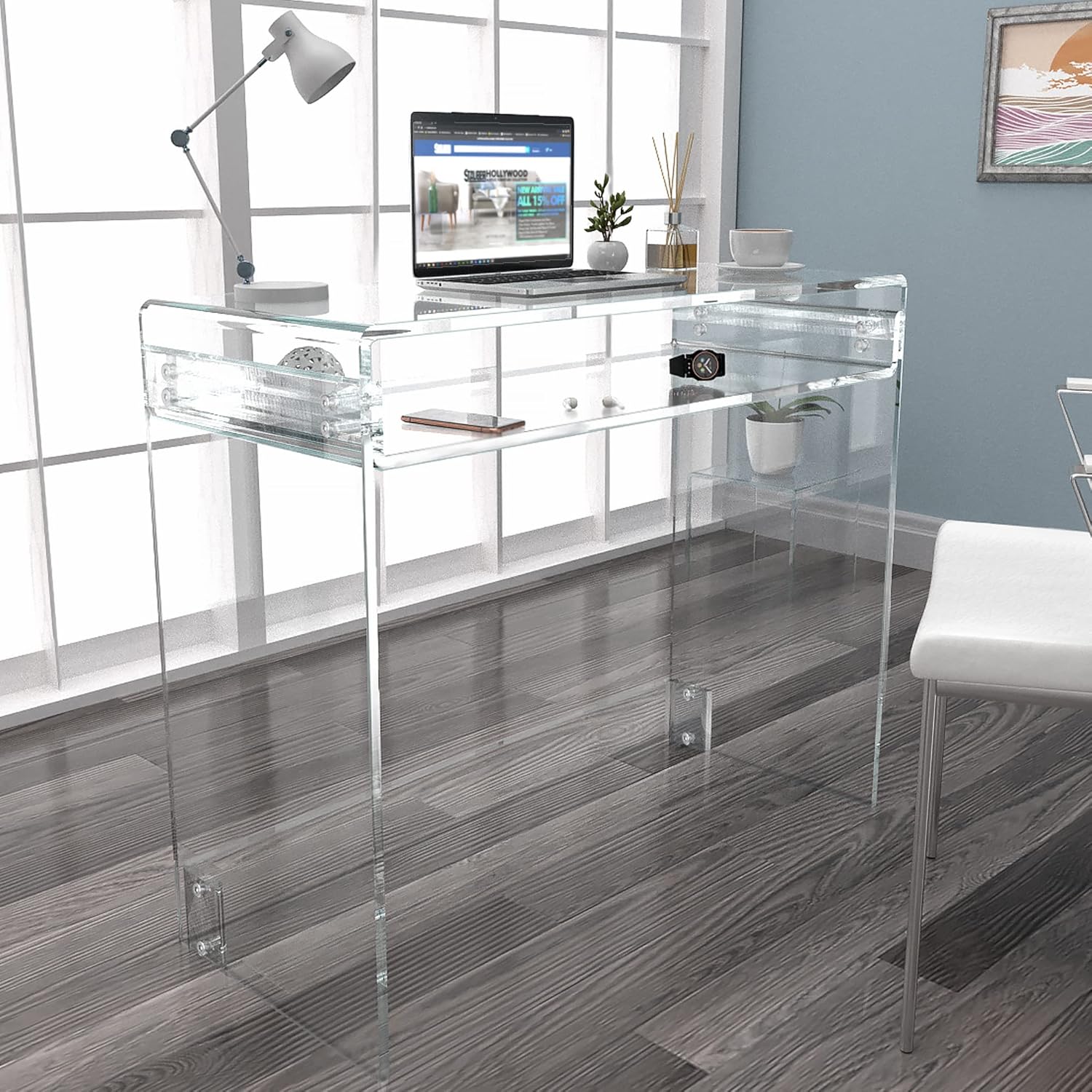 Amazon.com: STAUBER Best Acrylic Desk with Shelf - Clear Waterfall (34 ...