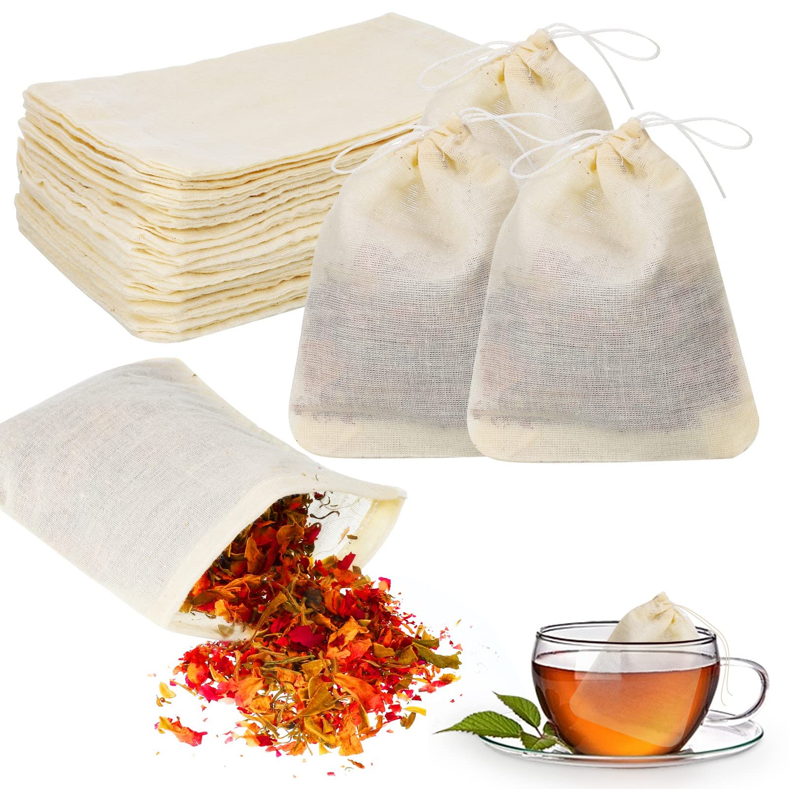 Pinenuts 30Pcs Muslin Bags Cotton Muslin Drawstring Bags Reusable Tea ...