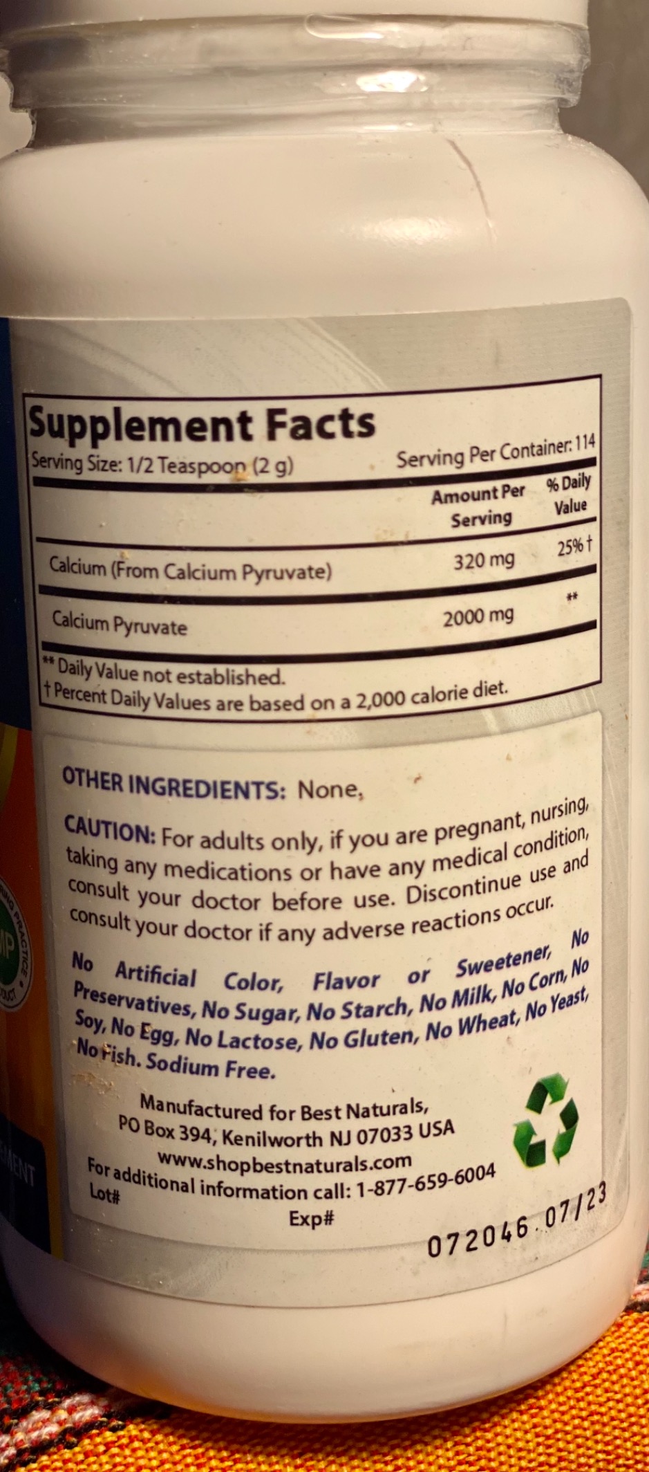 Amazon.com: Best Naturals Calcium Pyruvate Powder 8 OZ (8 OZ (Pack of 1 ...