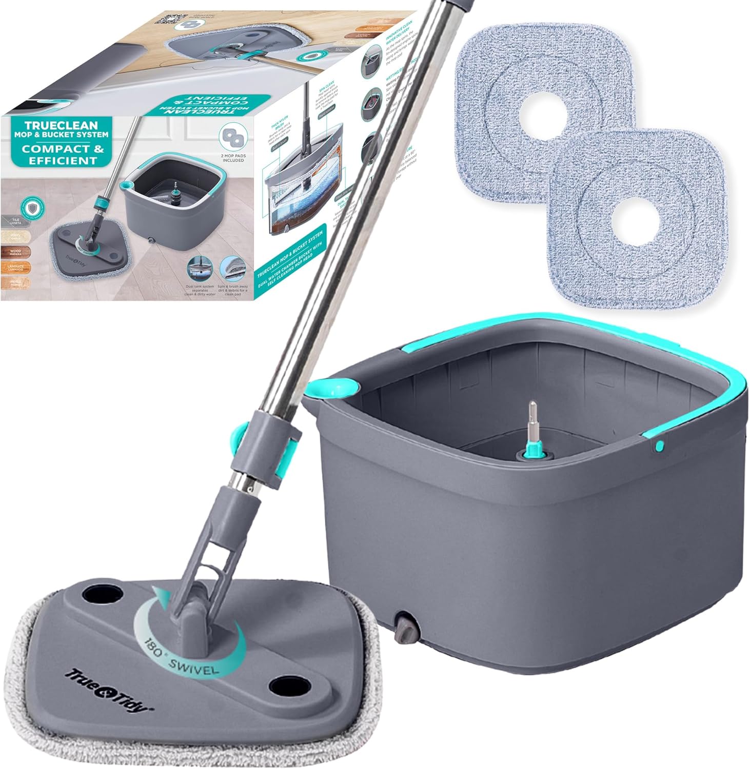 Amazon.com: TRUE & TIDY Square Spin Mop & Bucket System – Dual Chamber ...
