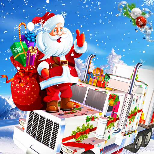 Santa Cartoon Semi Truck Driver Happy Christmas Santa Claus Express