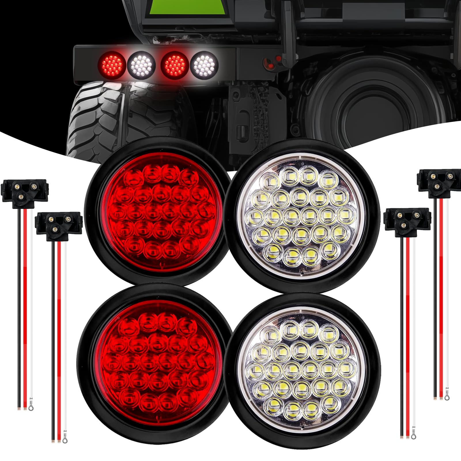 Snapklik.com : WALSIO 4 PCS 4 Inch Red Led Round Trailer Tail Lights ...