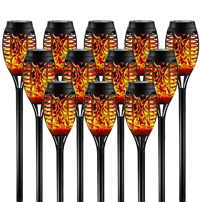 Buy Otdair Solar Torch Lights with ing Flame, 12 Pack, 12LED Tiki Torch ...