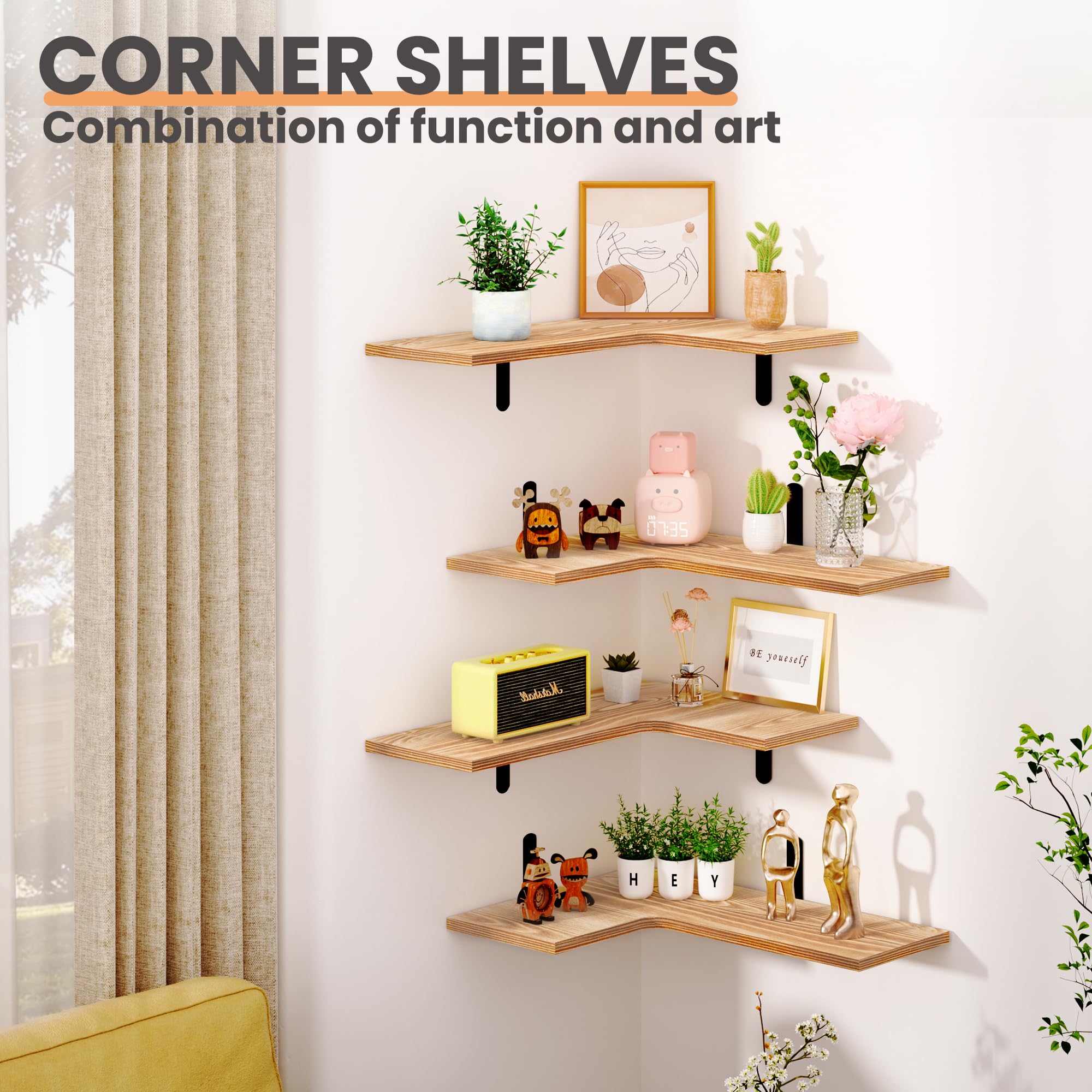 Snapklik.com : Upsimples Corner Floating Shelves Set Of 4, Wood Corner ...