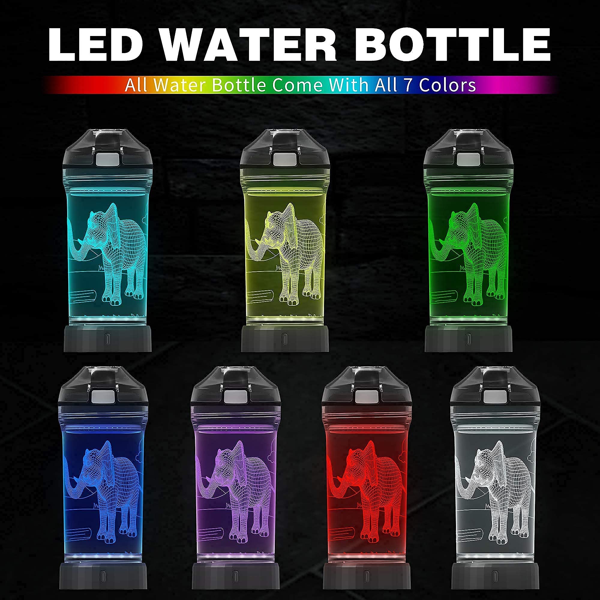 Snapklik.com : YuanDian Elephant Gift, Light Up Kids Animal Water Bottle