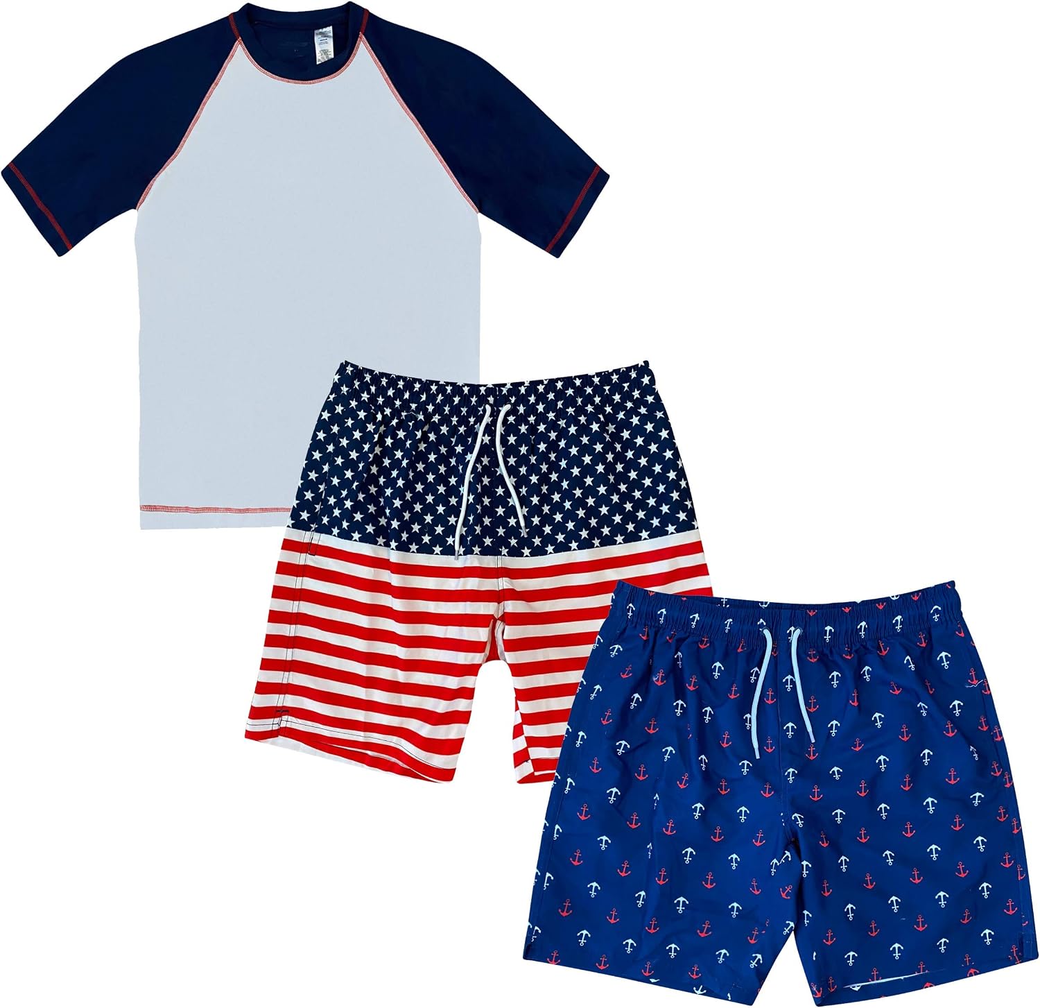 Amazon.com: Dreamwave Men's 3 Piece Rash Guard Swim Trunks Set Red ...