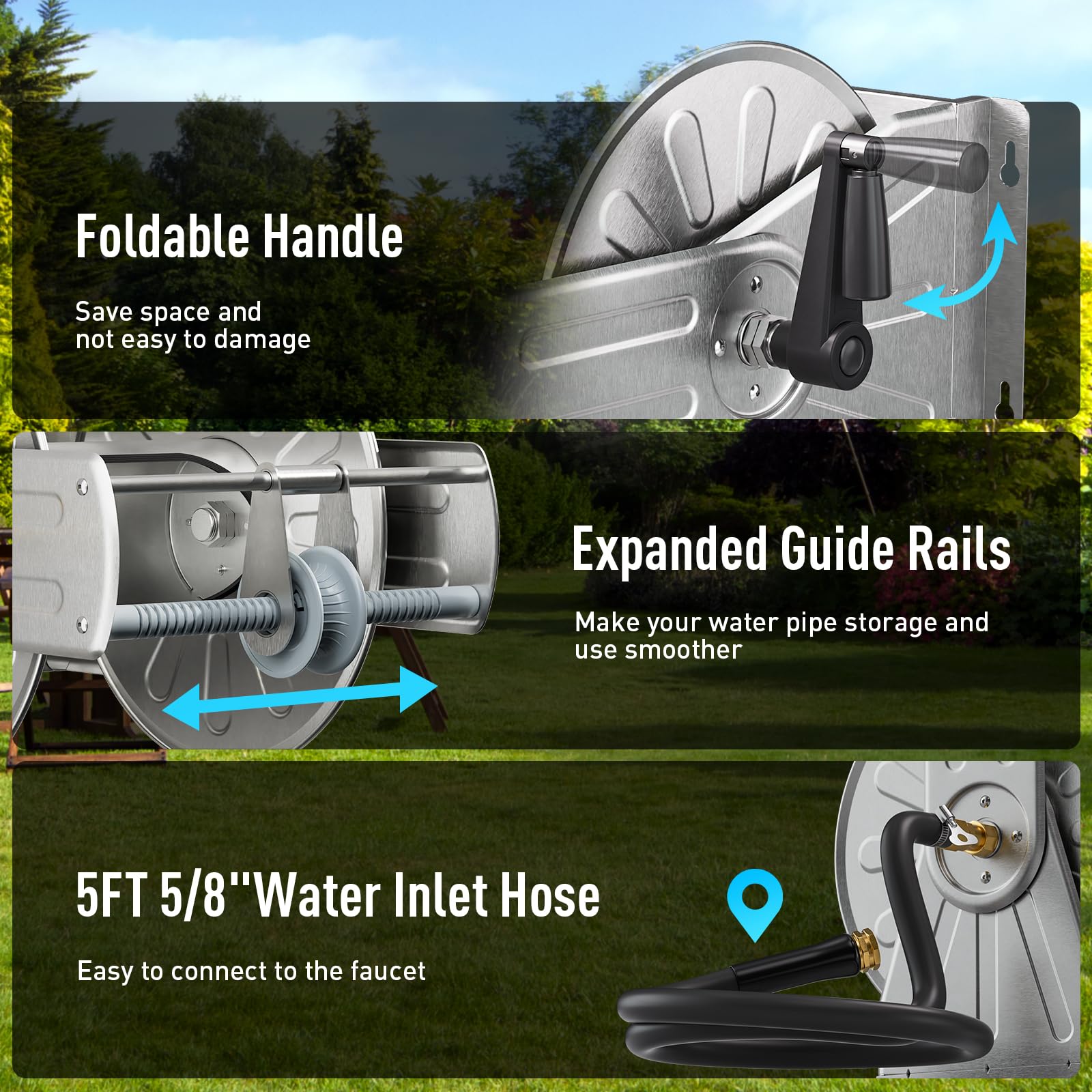 Snapklik.com : Stainless Steel Round Hose Reel, Heavy Duty Wall Floor ...