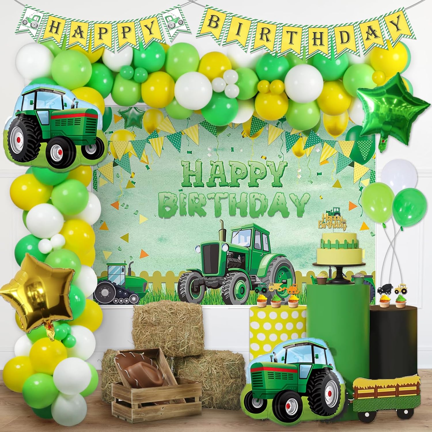 Amazon.com: Hombae Tractor Birthday Party Decorations, Farm Green ...