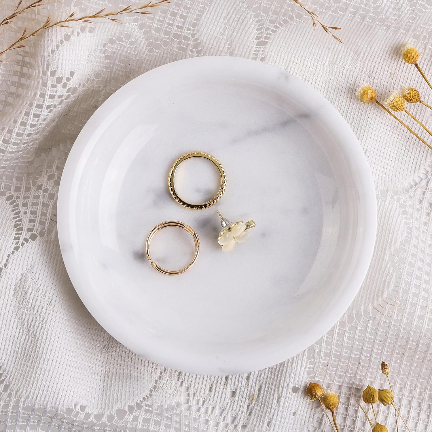 Amazon.com: Natust Real Marble Jewelry Tray Ring Dish 5.5" for Women ...