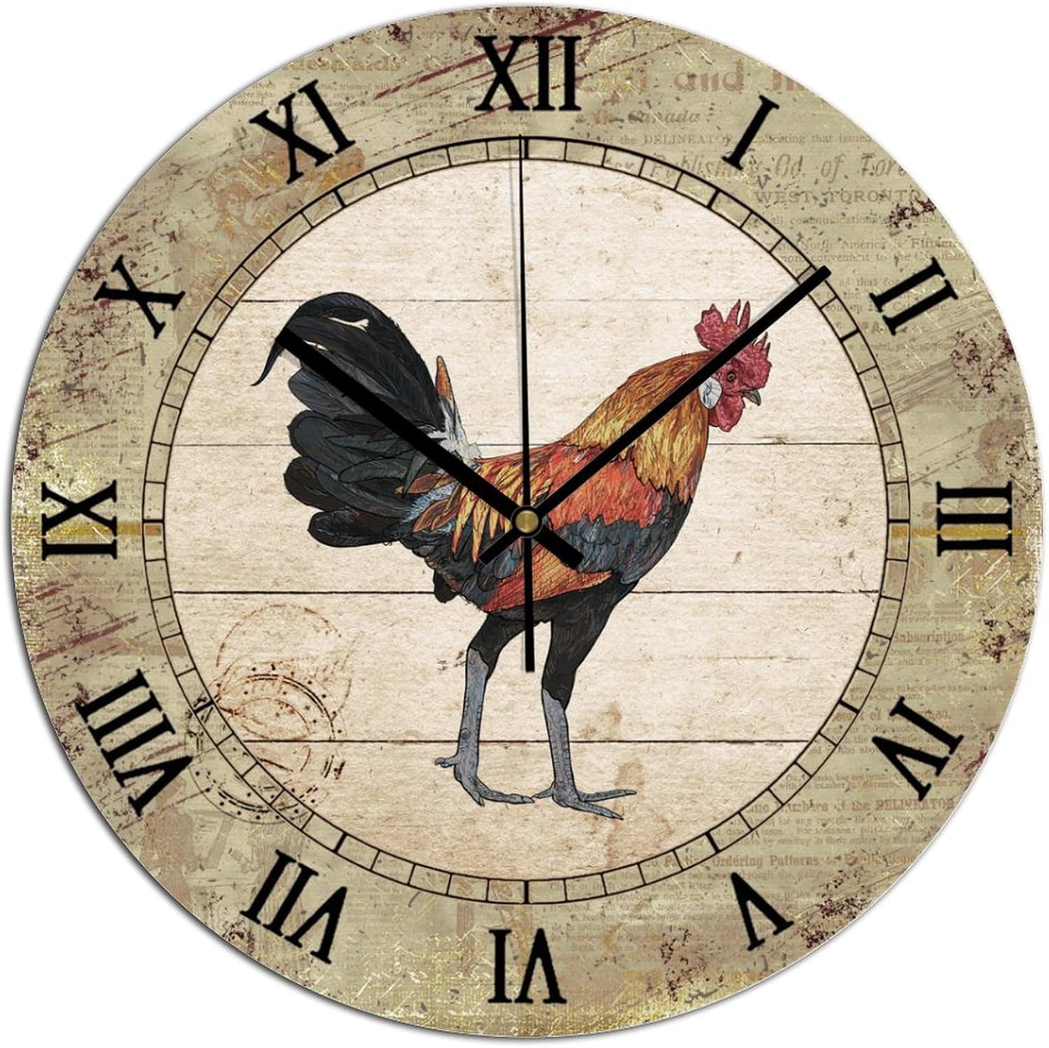 Amazon.com: UTF4C Vintage Farmhouse Rooster Wall Clock Round Vintage ...