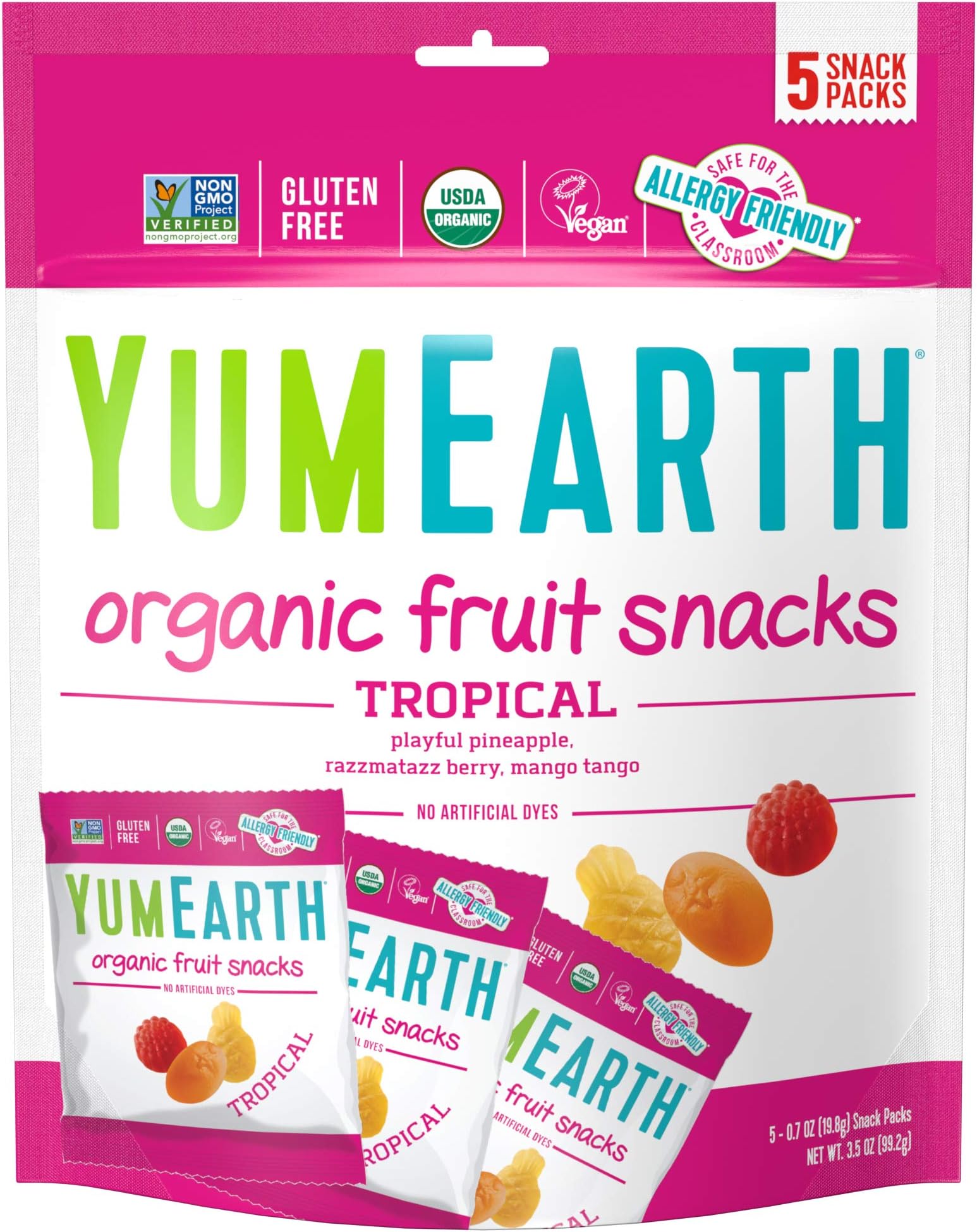 Amazon.com: Organic Tropical Fruit Snacks Yum Earth 5 (0.62 oz) Packs Bag
