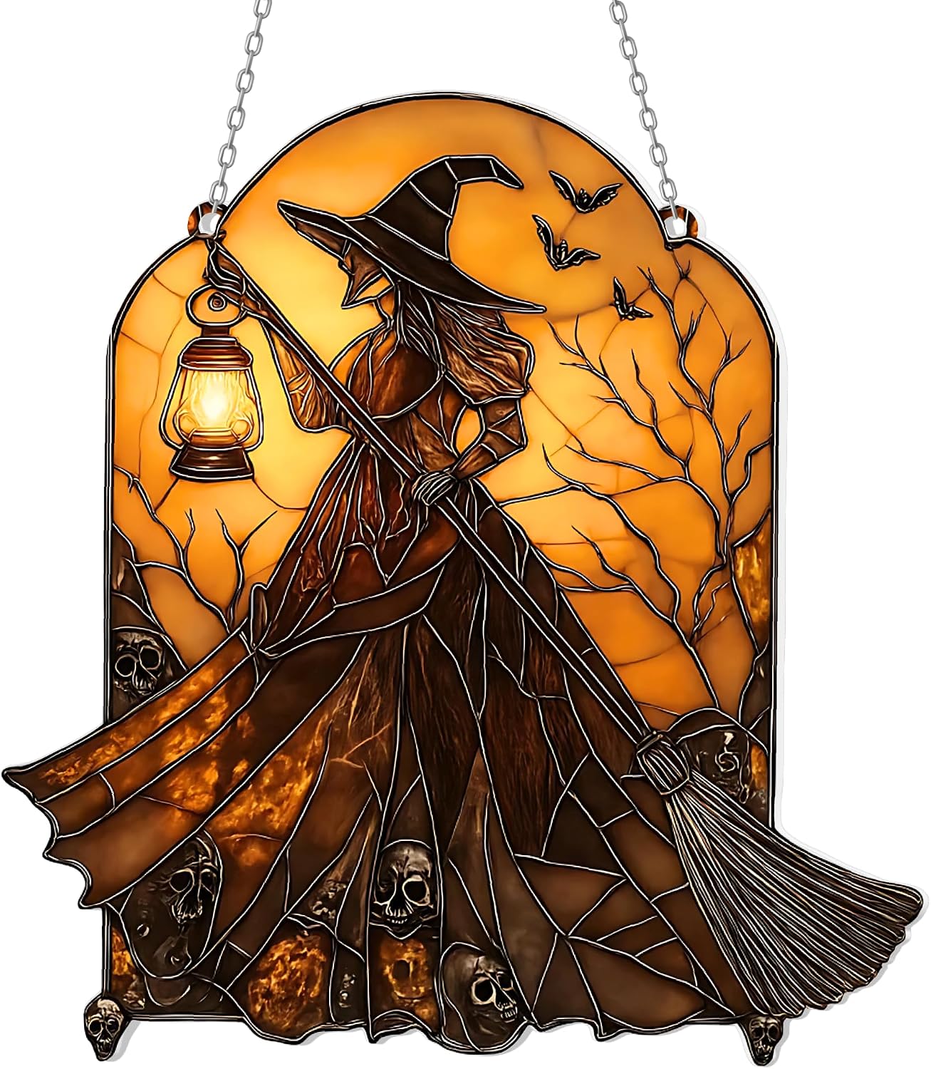 Amazon.com: Halloween Witch Suncatcher Ornament – Spooky Stained Glass ...