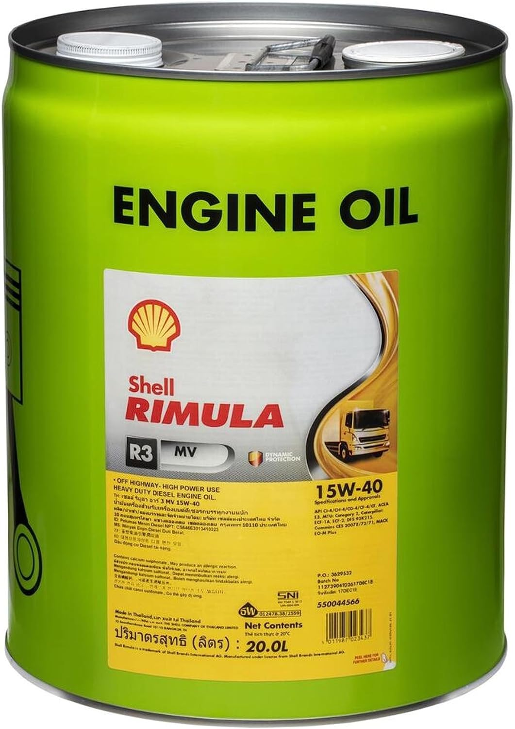 Shell Rimula R3 MV 15W40 Heavy Duty Diesel Engine Oil, 20 Litre ...