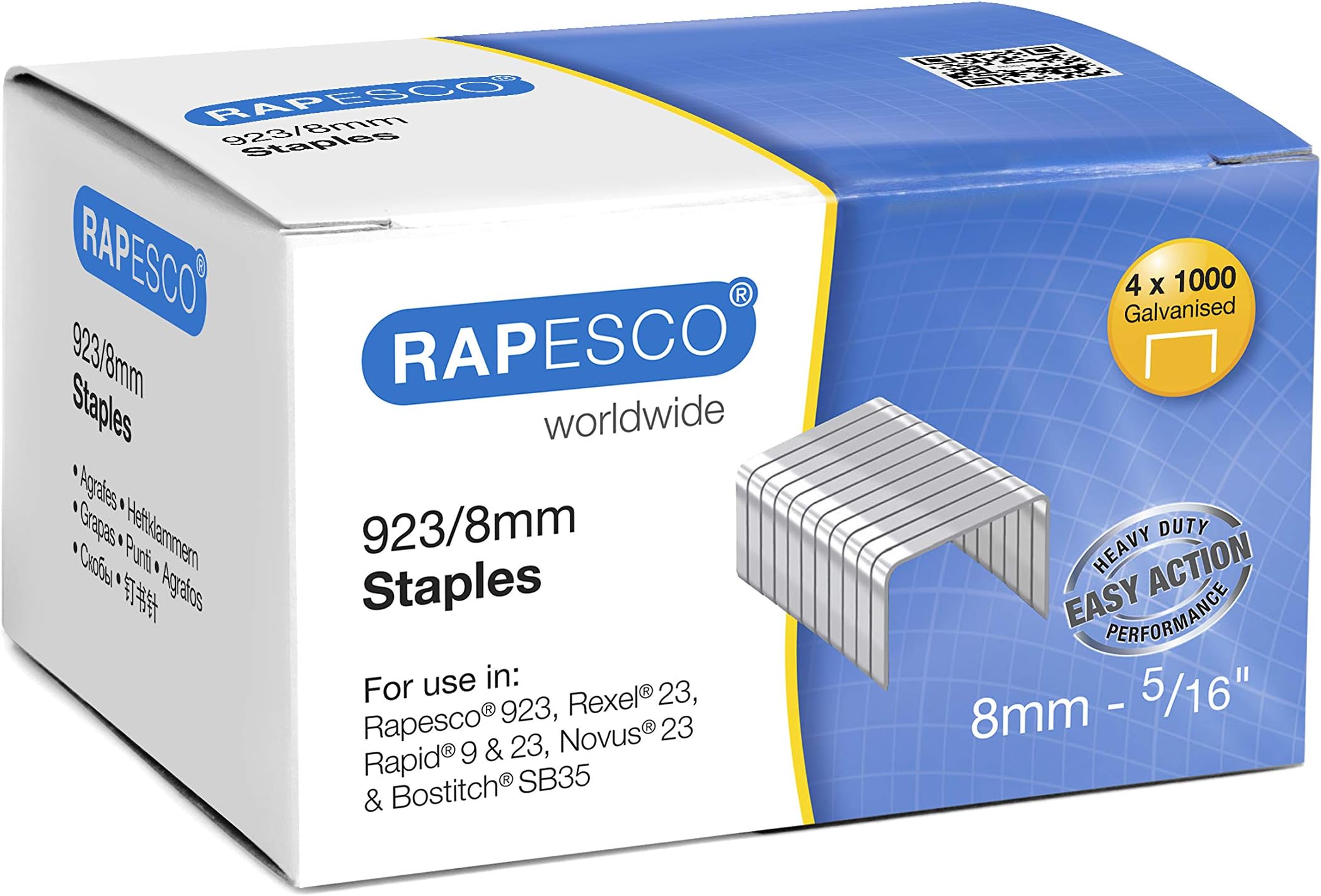 Rapesco S92308Z3 Type 923/8 mm Galvanised Heavy Duty Staples, 4000 ...