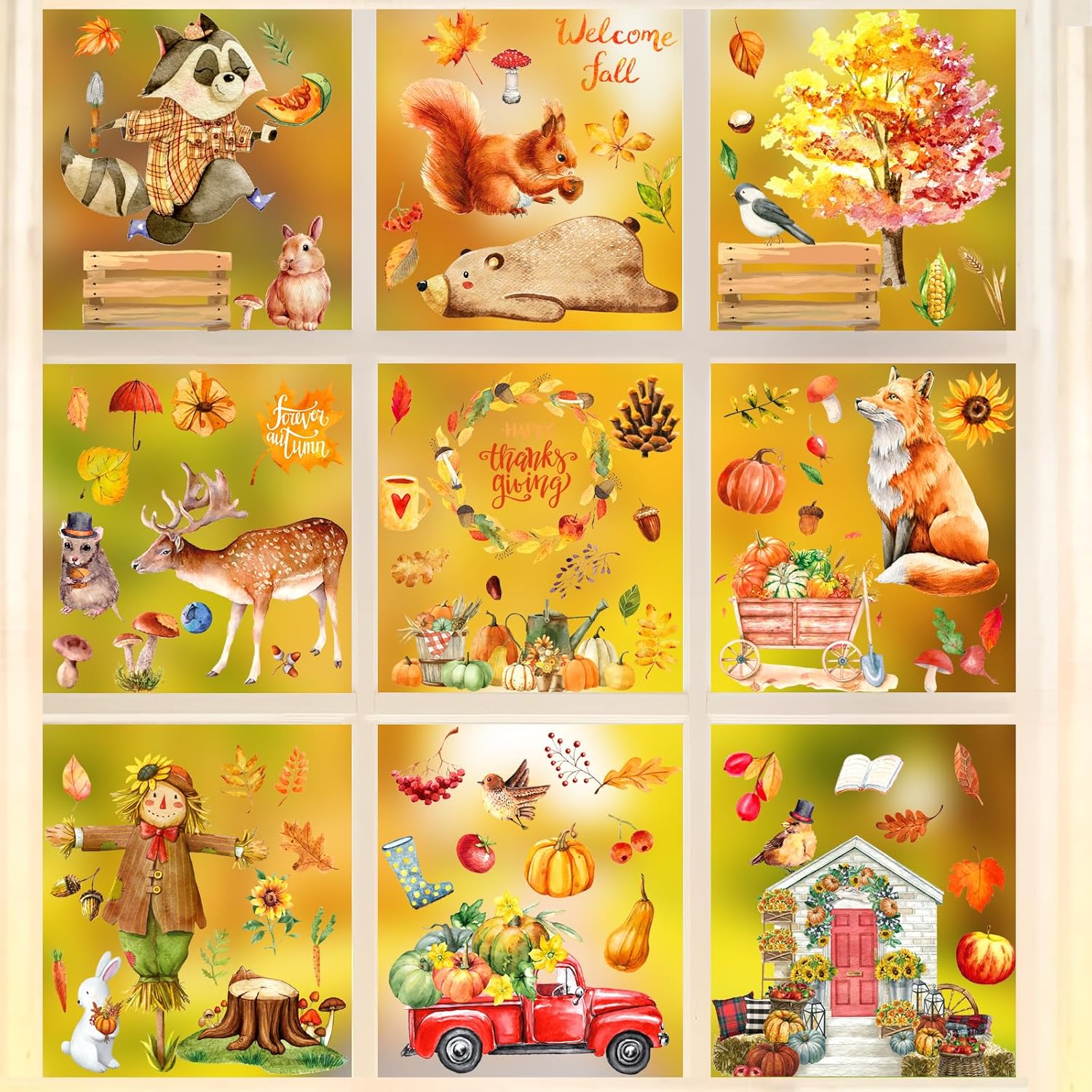 Amazon.com: JMANNI Fall Window Stickers - 9 Sheet Thanksgiving & Autumn ...