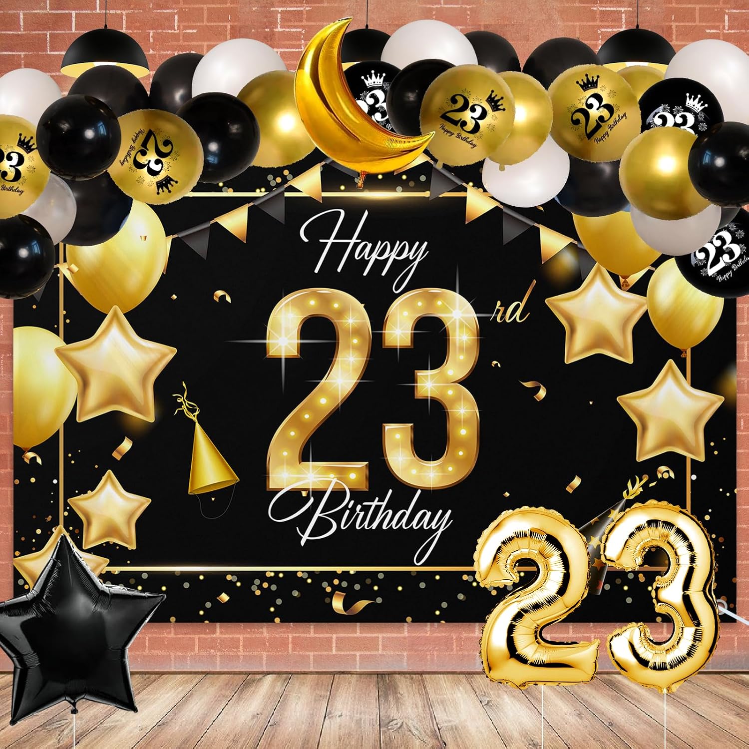 Amazon.com: Happy 23rd Birthday Backdrop Banner Decor with Balloons ...