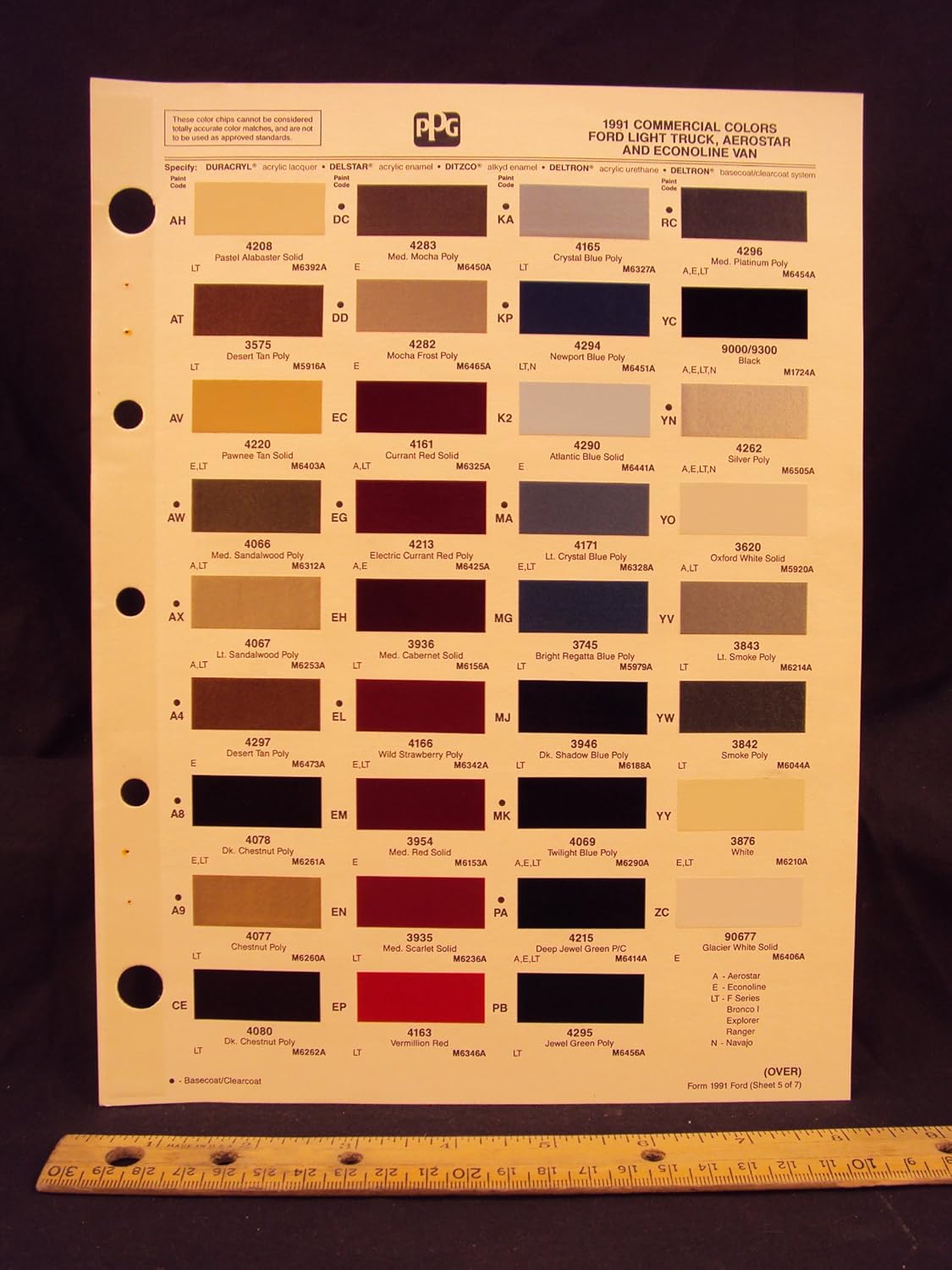 1991 91 FORD COMMERCIAL TRUCK & VAN Paint Colors Chip Page: Ford Motor ...