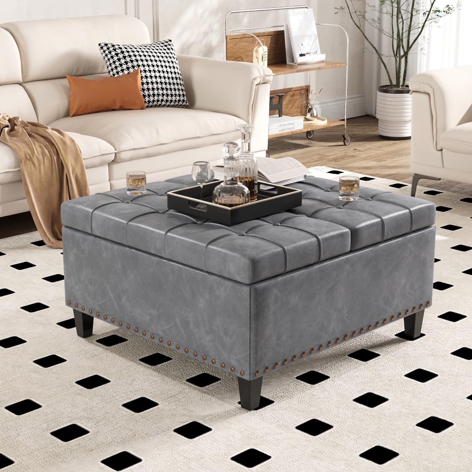 Amazon.com: HUIMO Square Storage Ottoman Coffee Table, Oversized Tufted ...