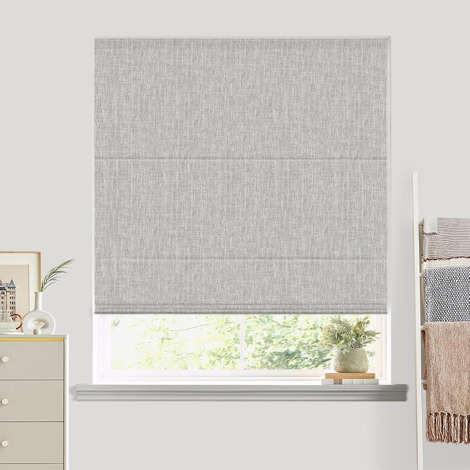 Amazon.com: Blindzup Cordless Roman Shades for Windows, Pull Down Linen ...