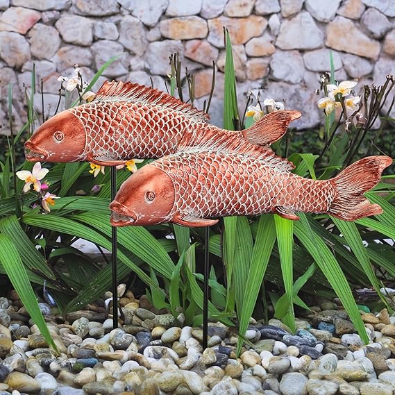 Amazon.com: Wosuine Garden Statues Koi Fish Decor Outdoor Garden Fish ...