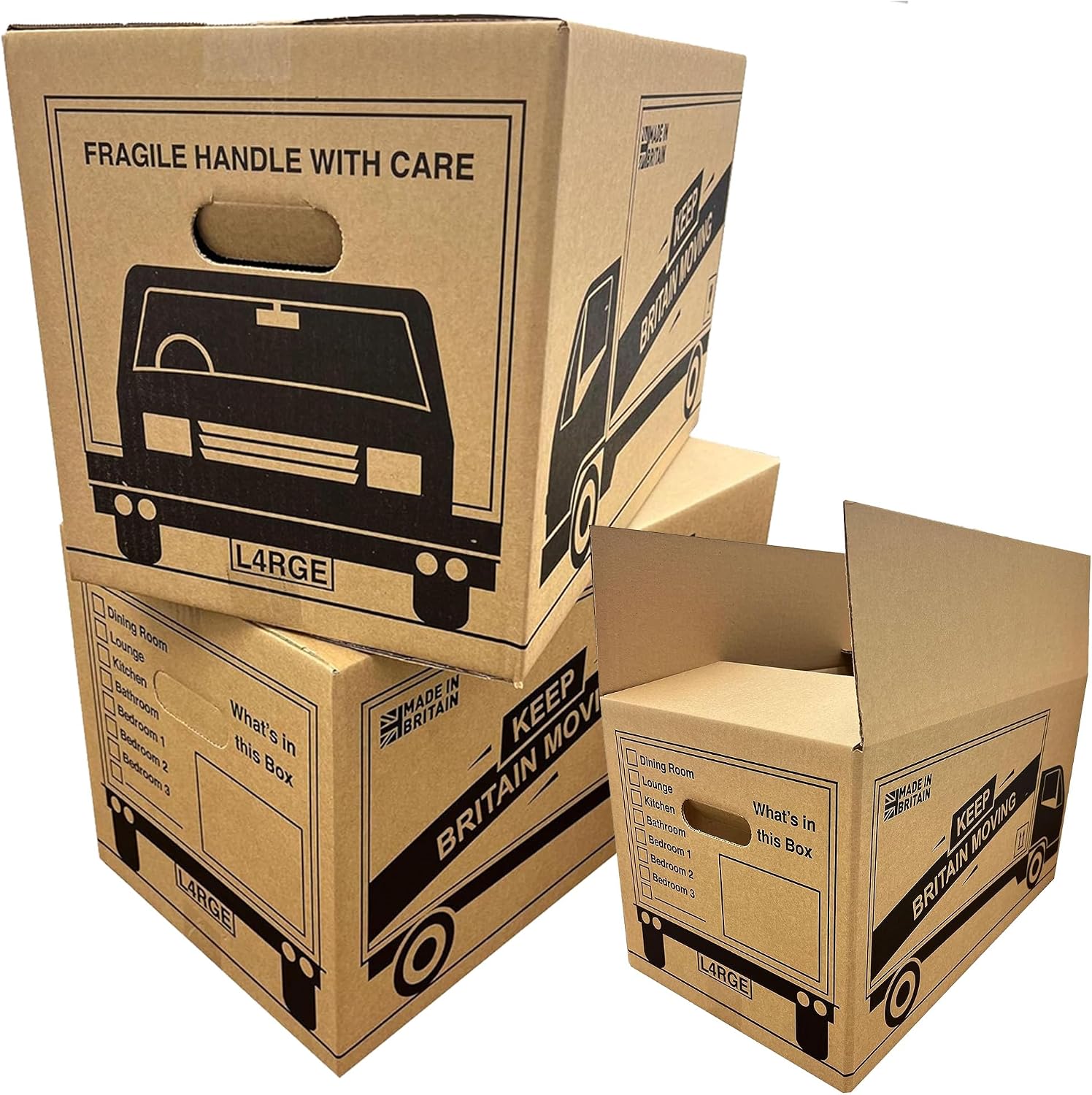 Pack of 5 Strong 47 Litres Printed Removal House Moving Boxes 52cm x ...