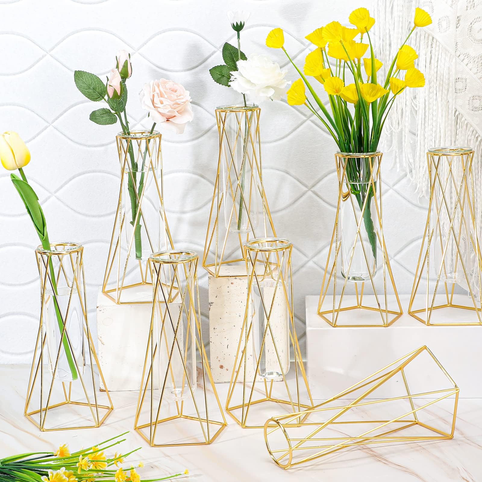 Amazon.com: Mifoci 10 Pcs Glass Vase with Metal Stand Gold Modern ...