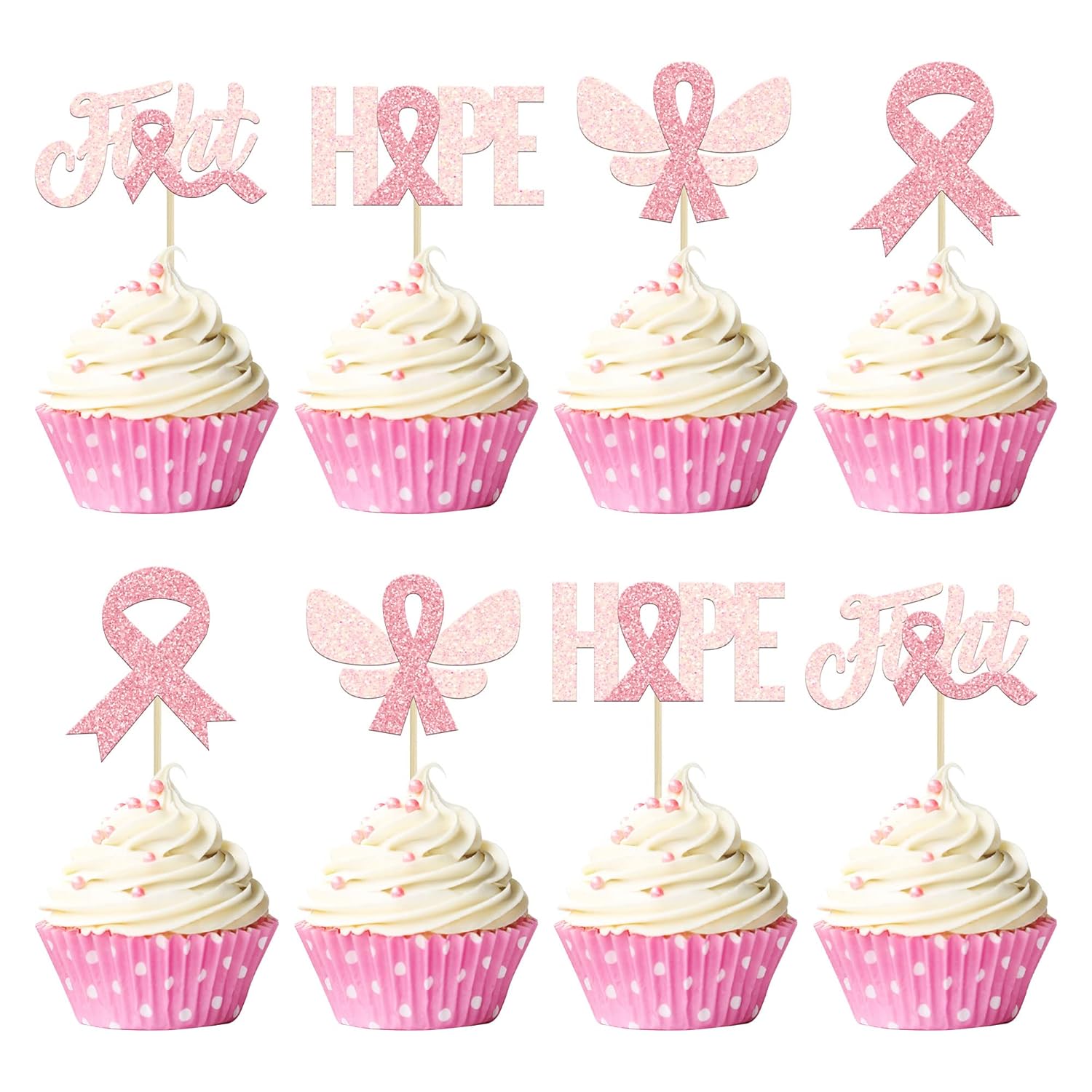 Amazon.com: Gyufise 24Pcs Breast Cancer Awareness Cupcake Toppers ...