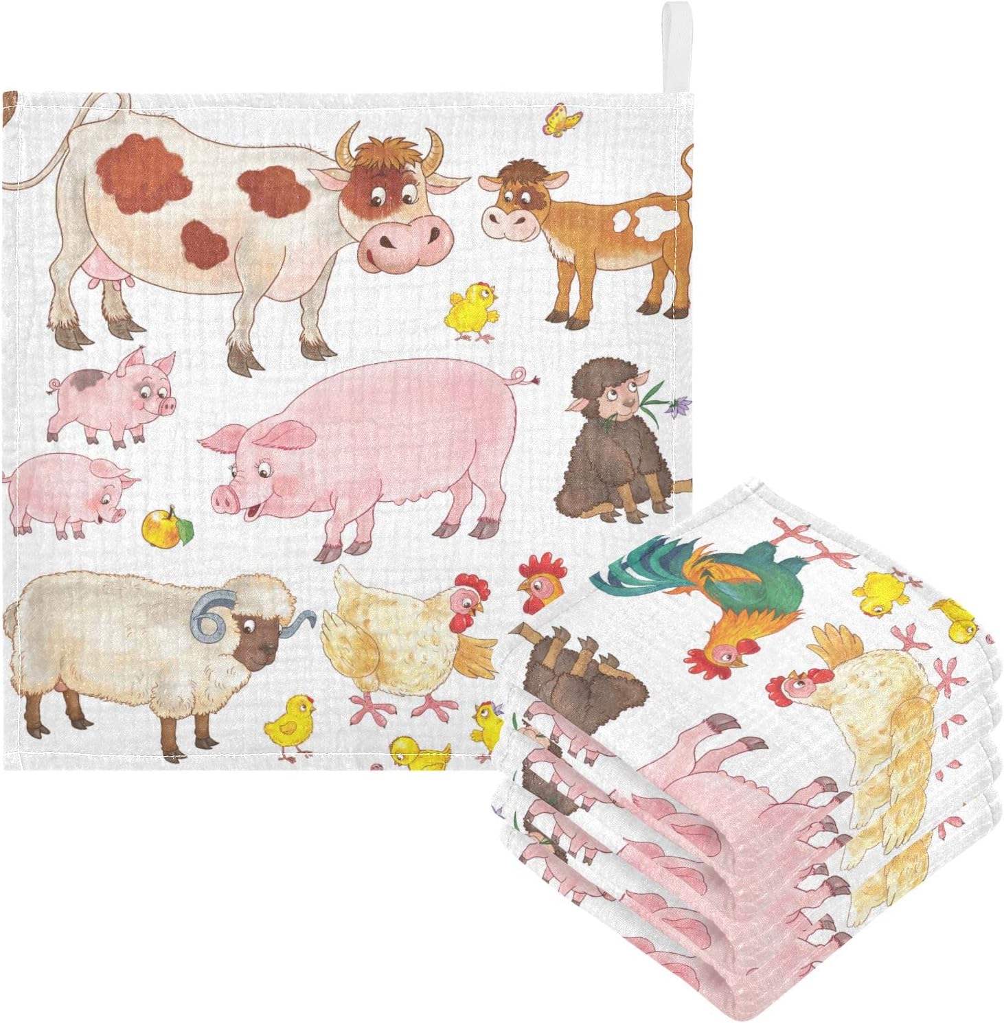 Amazon.com: Kigai Farm Animals Muslin Baby Burp Cloths - Super ...