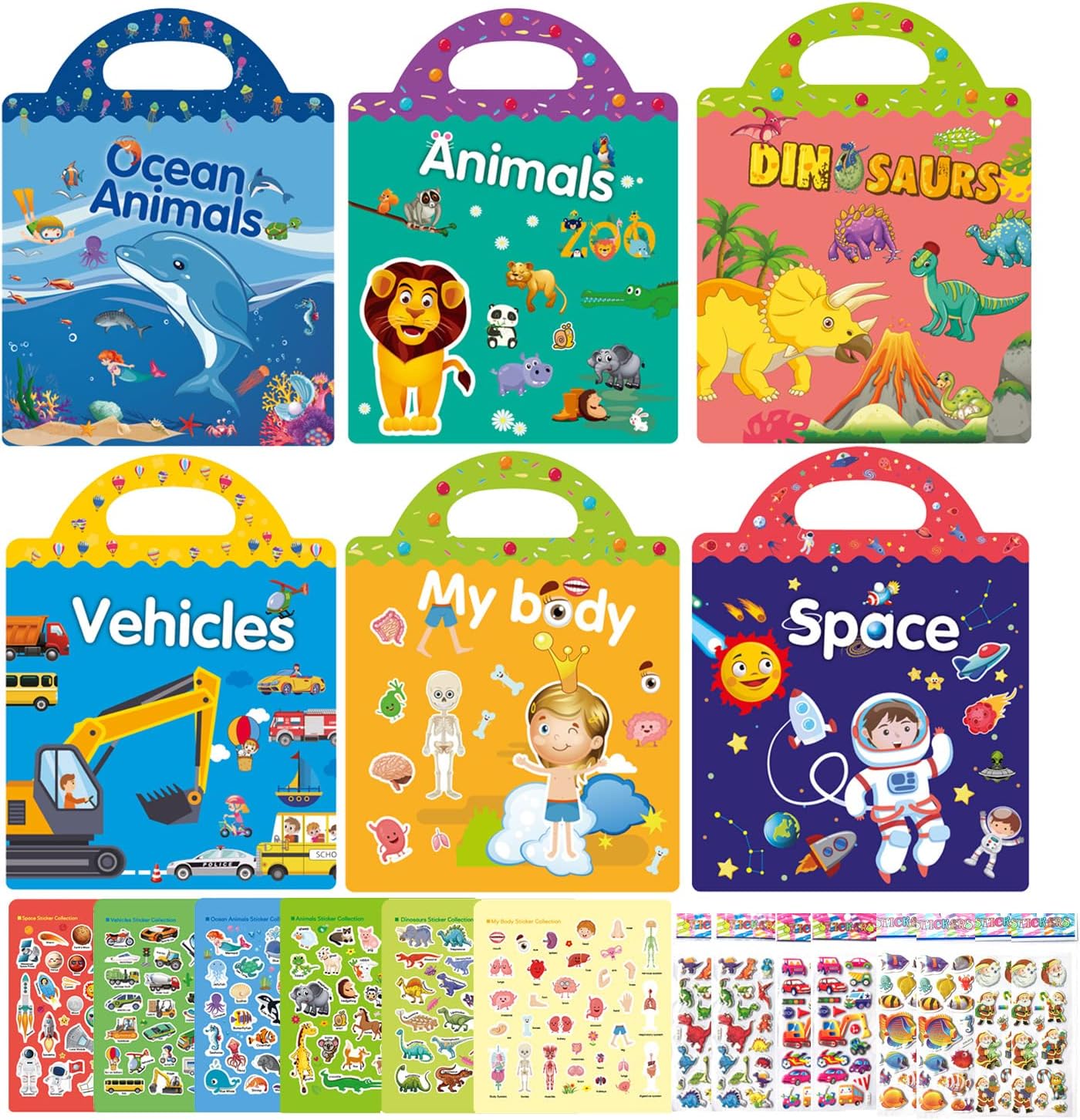 Sticker Books for Kids, Reusable Sticker Books Animal Traffic Dinosaurs ...