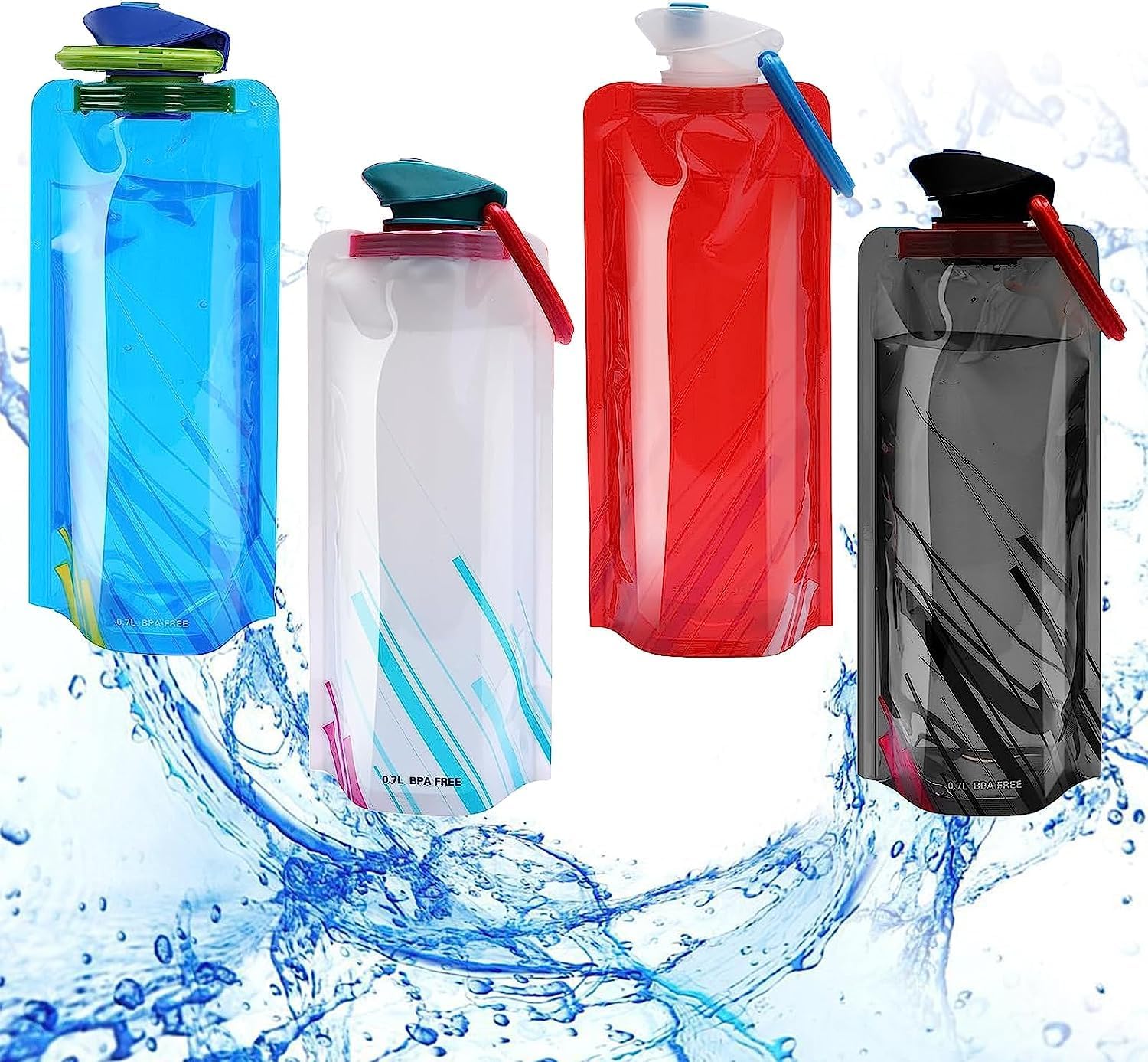 Foldable Drinking Bottle, Pack of 4, 700 ml, Flexible Collapsible Water ...