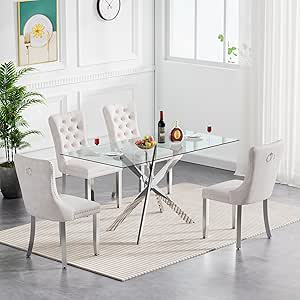 Amazon.com - Glass Dining Table Set for 4, Modern 60" Kitchen Table Set ...