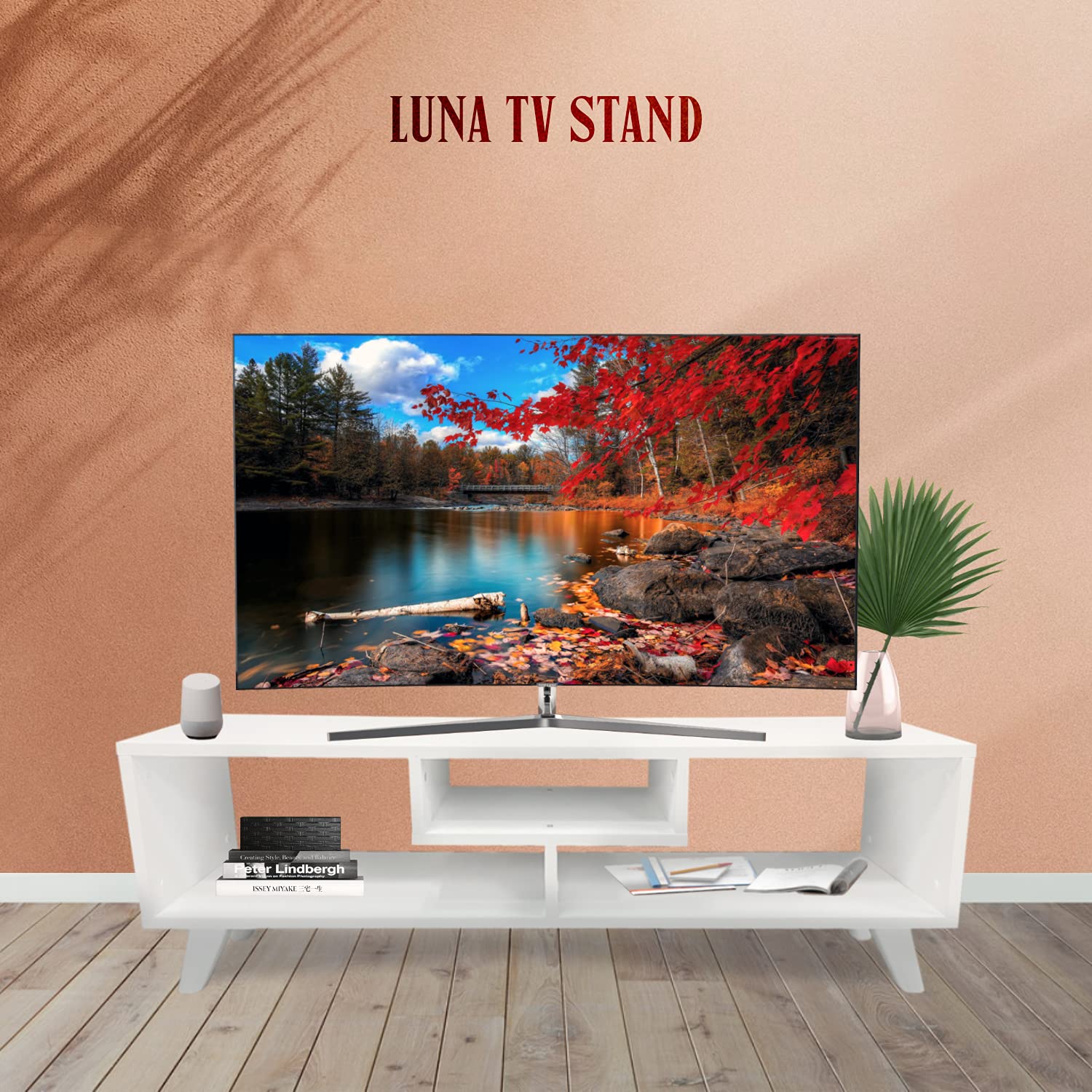 Buy Minimalist Asymmetrical White TV Media Console, Cone Shape Feet TV ...