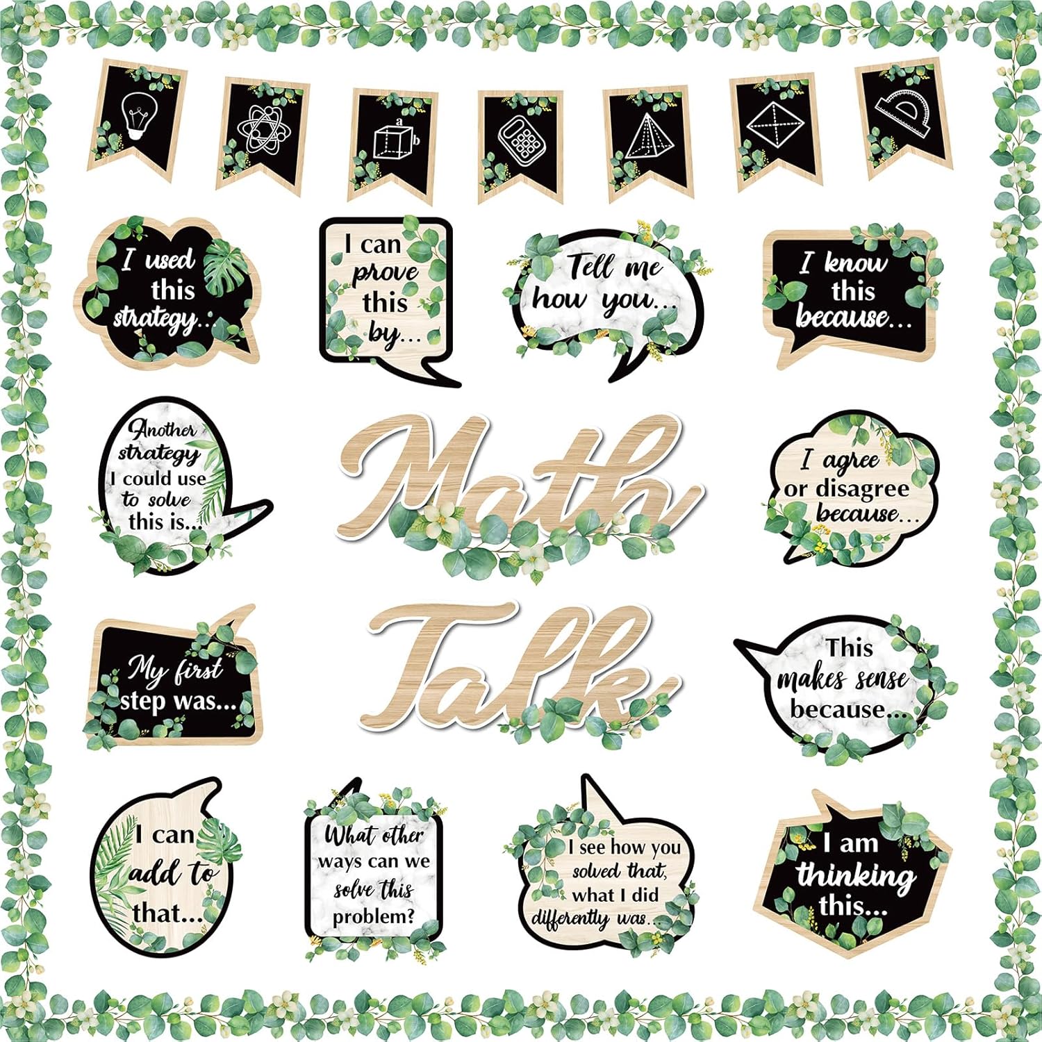Amazon.com : Pajean Math Talk Bulletin Board Set Greenery Math ...