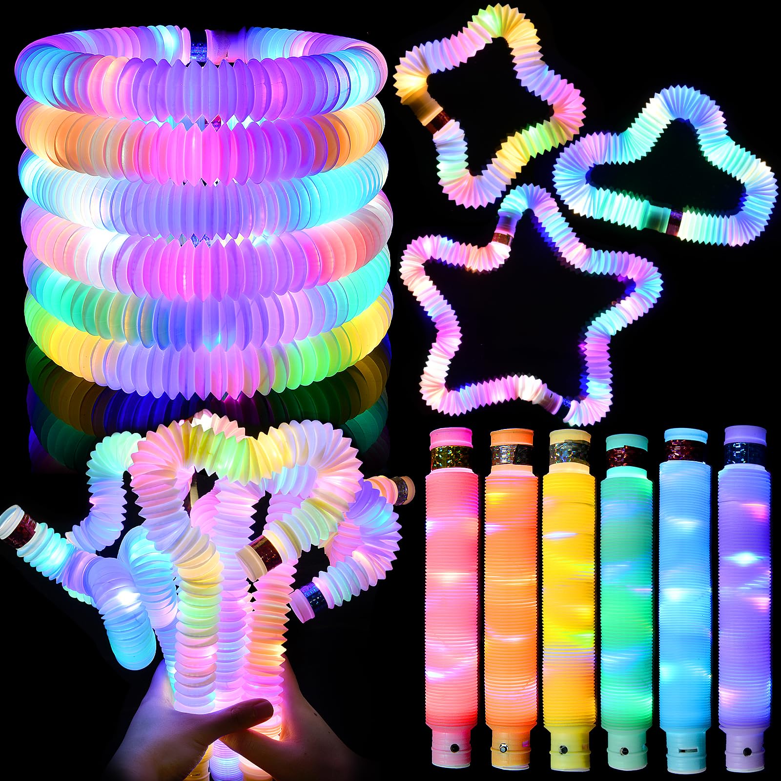 Ainiv 6PCS Lighting Up Pop Tubes, LED Pop Fidget Tubes Toys for Stress ...