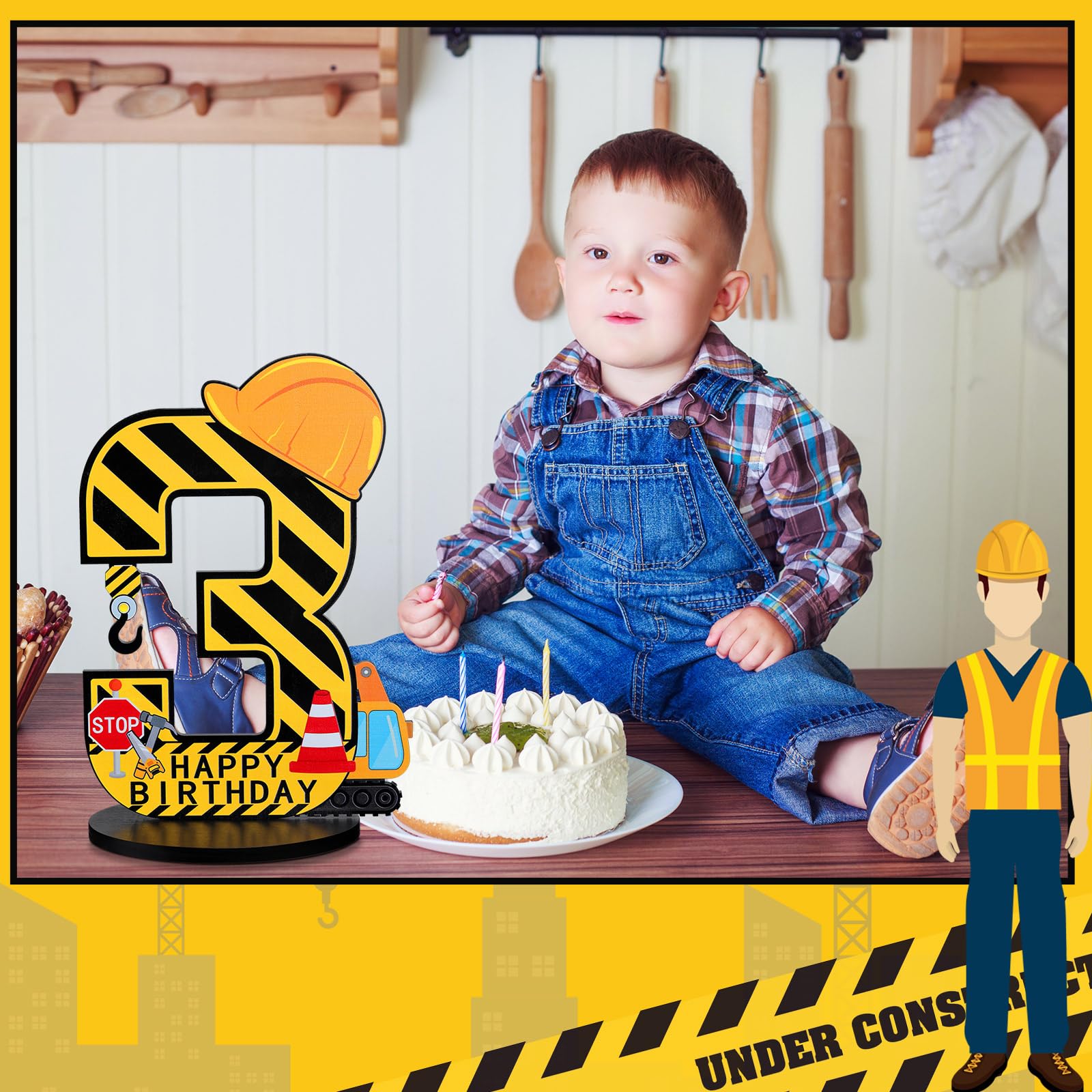 Snapklik.com : Construction 3rd Birthday Number Sign Centerpiece Truck ...