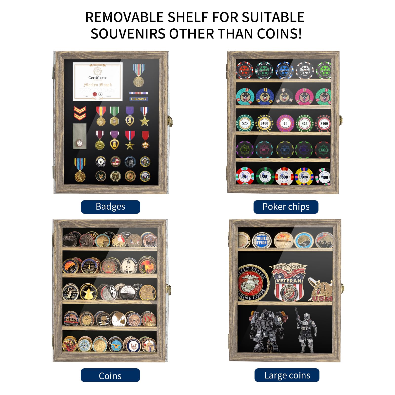Snapklik.com : DecoWoodo 5 Rows Military Challenge Coin Display Case